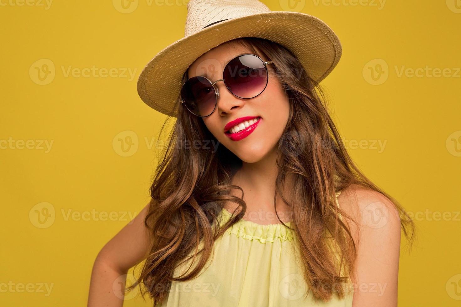 Close-up indoor portrait of young elegant pretty woman dressed summer ...