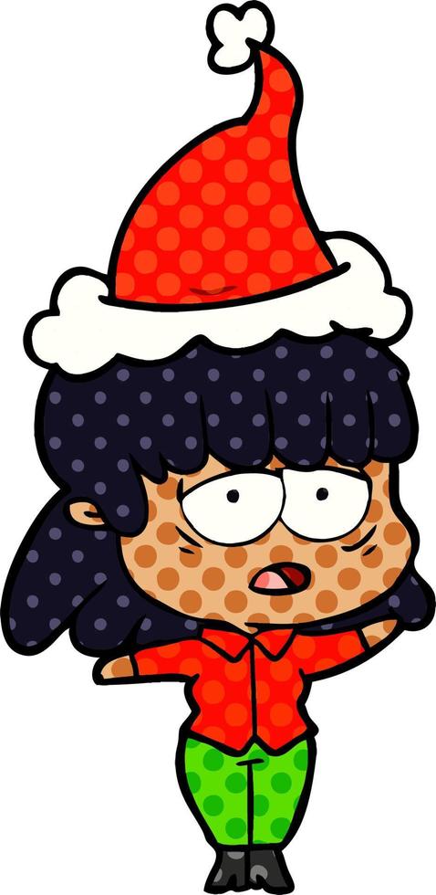 comic book style illustration of a tired woman wearing santa hat ...