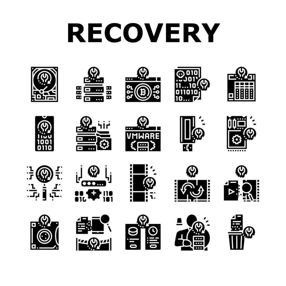 Data Recovery Computer Processing Icons Set Vector 10234596 Vector Art