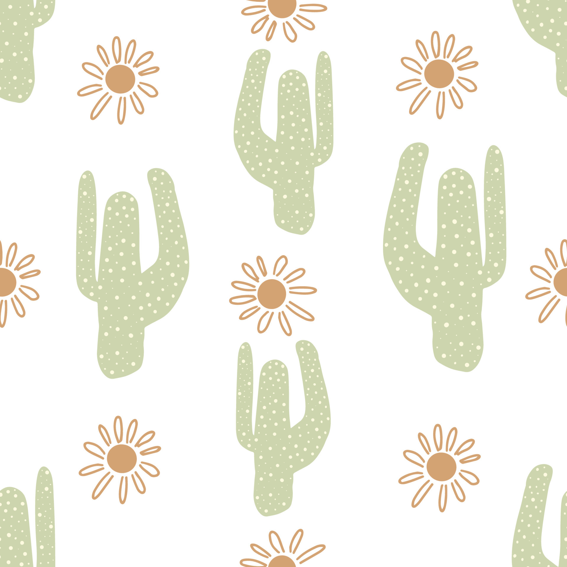 Cute Cactus and Sun Seamless Pattern Background. Hand drawn desert cacti repeat texture. Summer ...