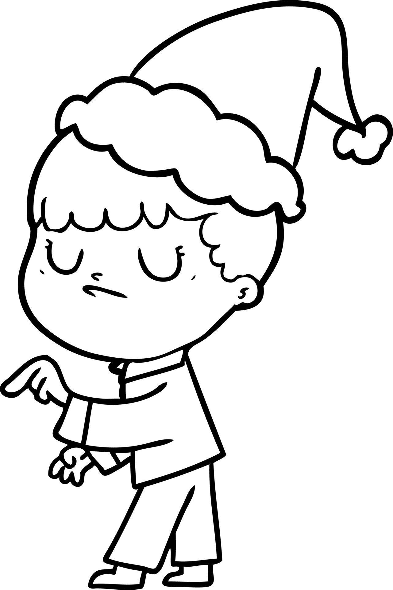 dibujo lineal de un niño gruñón con sombrero de santa 10236618 Vector en Vecteezy