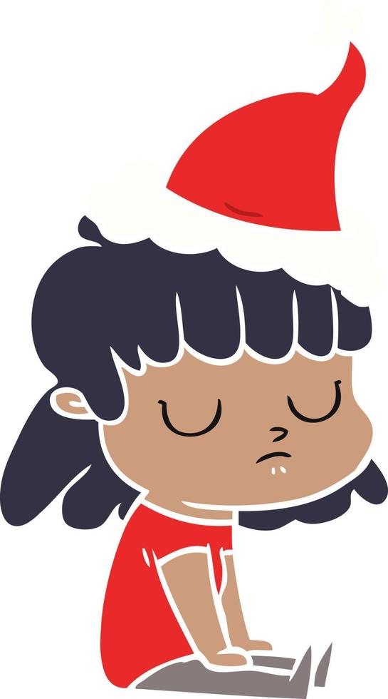 flat color illustration of a indifferent woman wearing santa hat ...