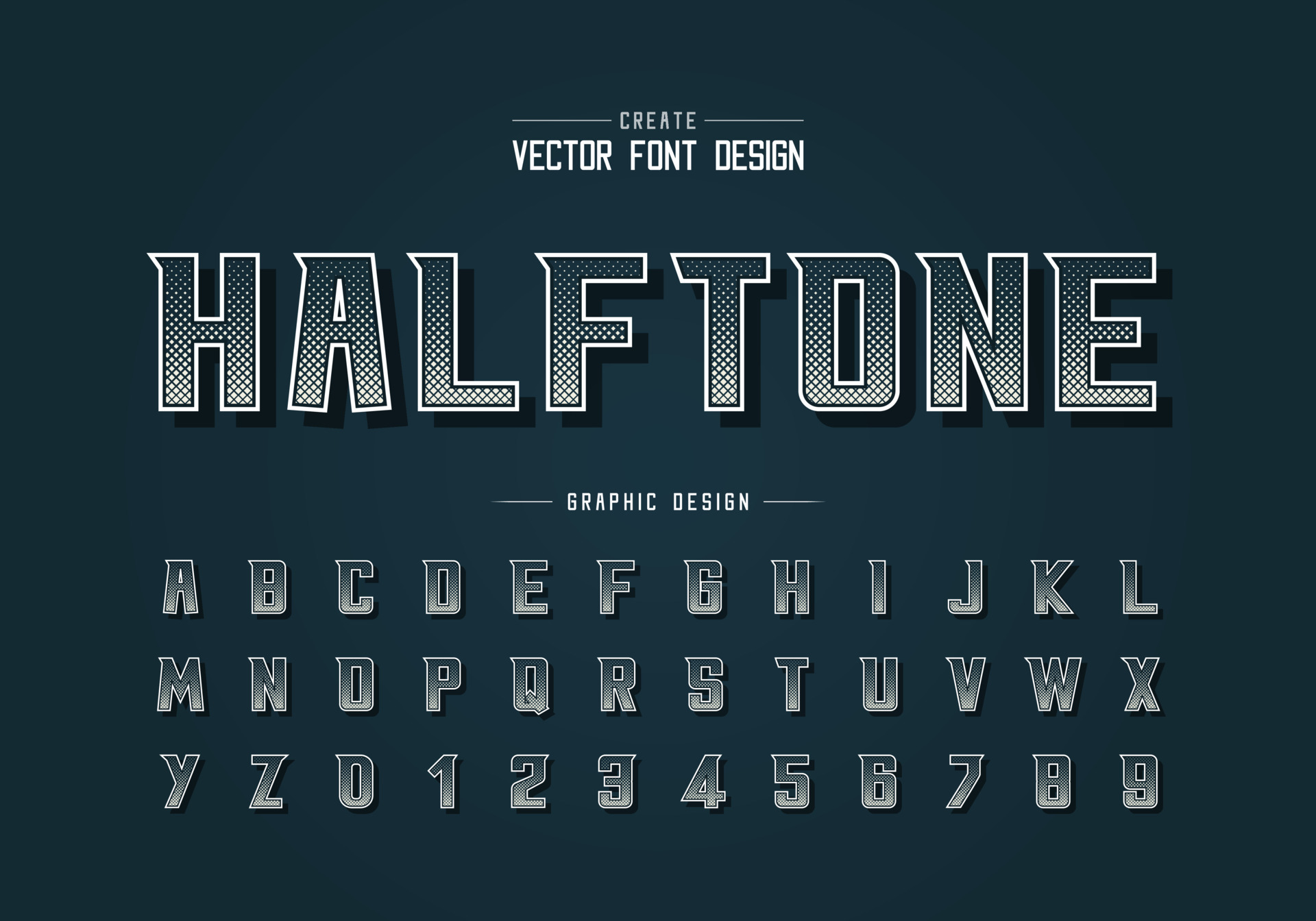 Halftone square font and alphabet vector, Digital bold modern typeface and letter number design ...