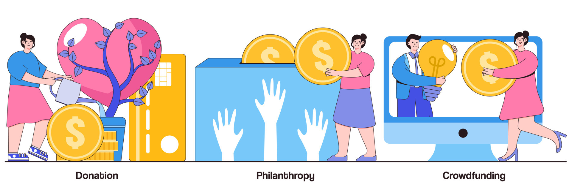 Donation Philanthropy Crowdfunding Concept With Tiny People Fundraising Abstract Vector