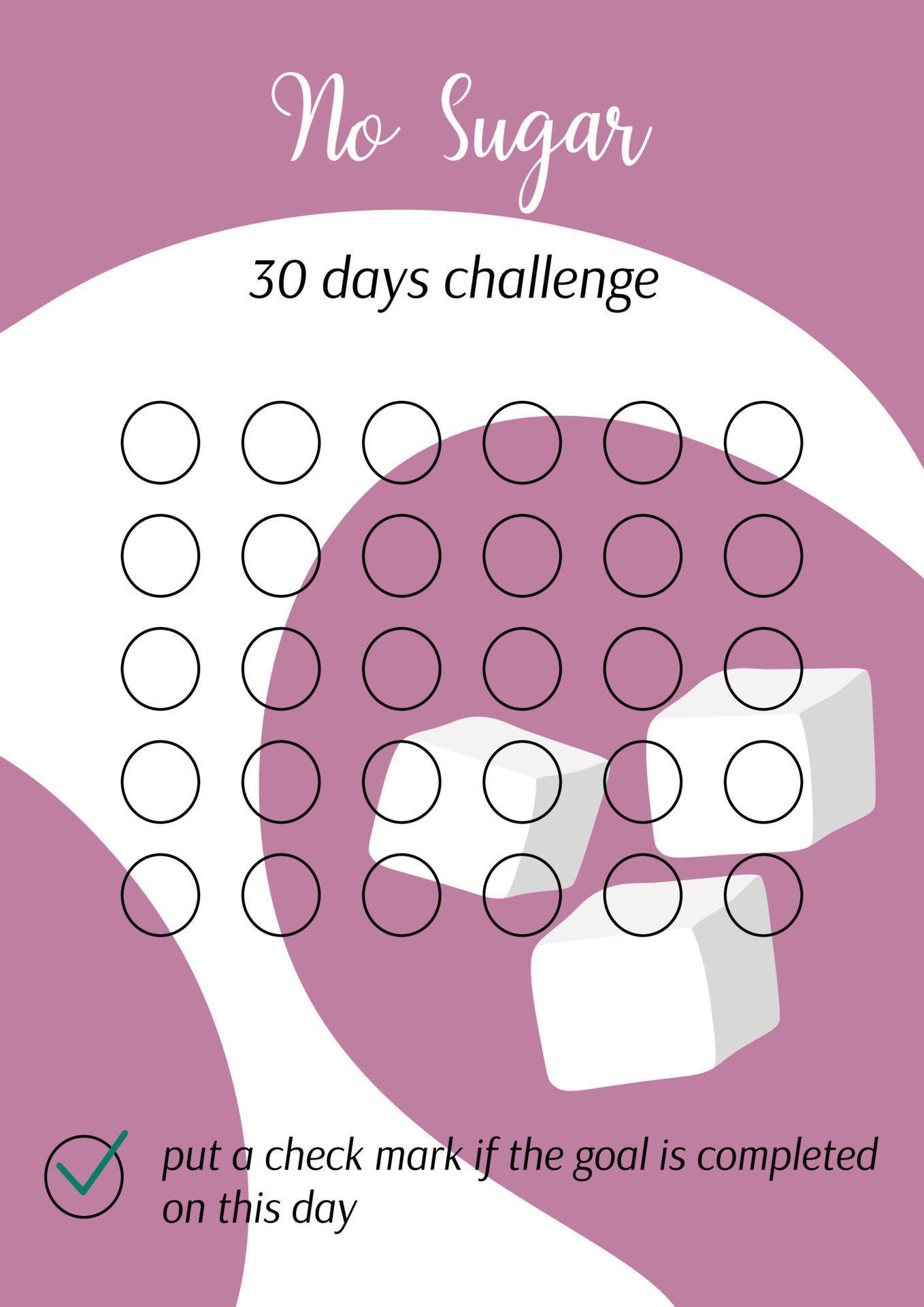 No sugar challenge 30 days. Personal tracker without sweets printable ...