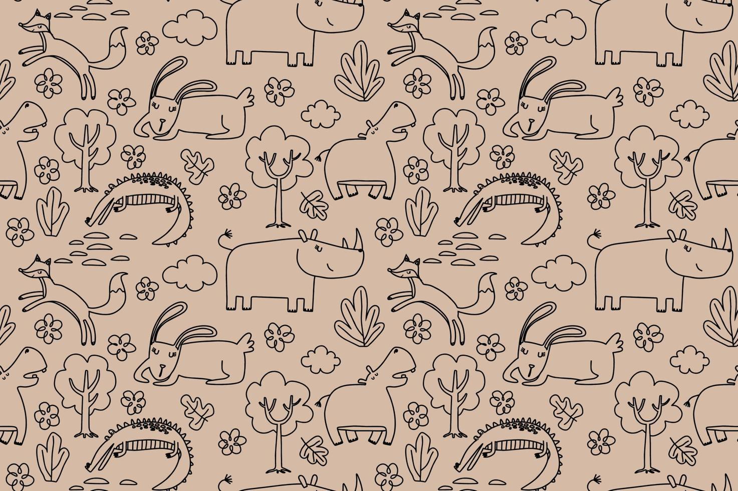 Cute seamless pattern with wild animals line art. 10257187 Vector Art ... Cute seamless pattern with wild animals line art. 10257187 Vector Art ...