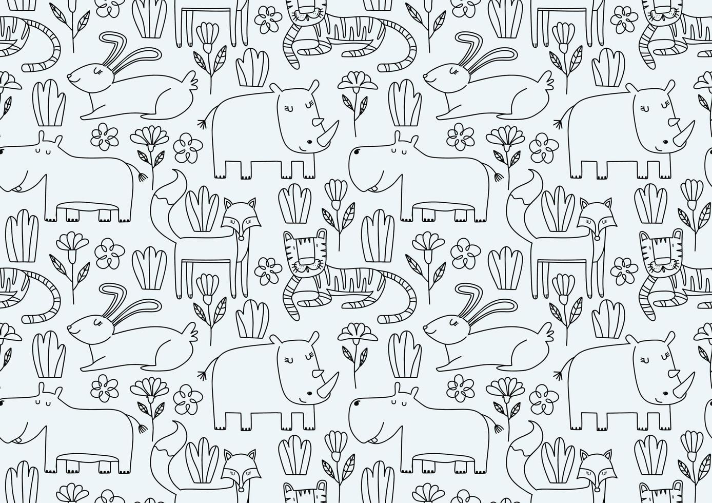 Cute seamless pattern with wild animals line art. 10257683 Vector Art ... Cute seamless pattern with wild animals line art. 10257683 Vector Art ...