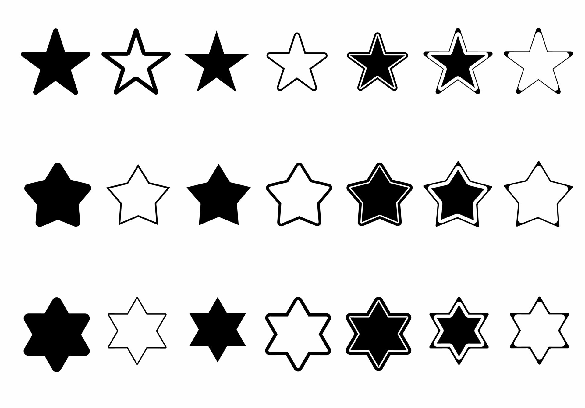 star icon set isolated on white background.outline silhouette star ...