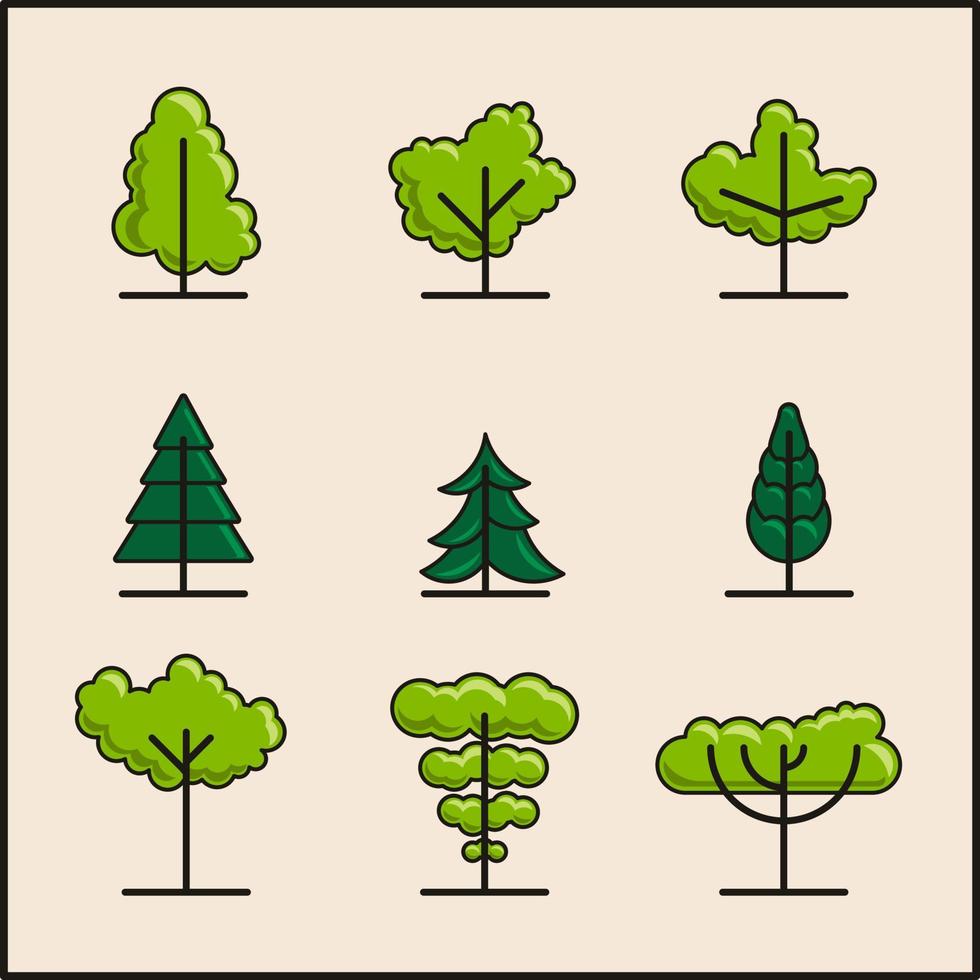 Set of linear trees icons. Forest, park, and garden tree linear signs ...