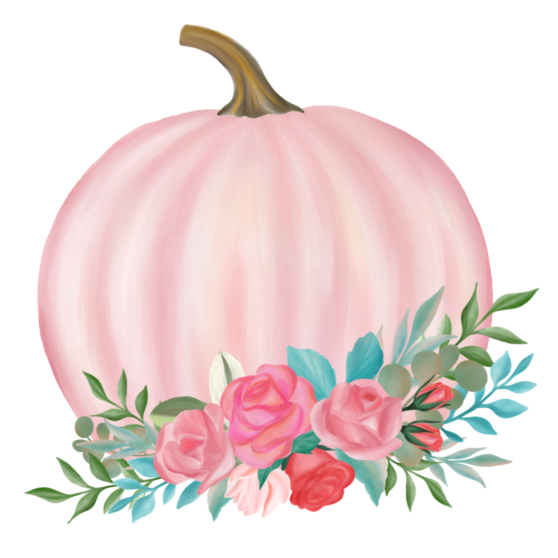 Pink fall pumpkin with flower bouquet watercolor 10260234 PNG