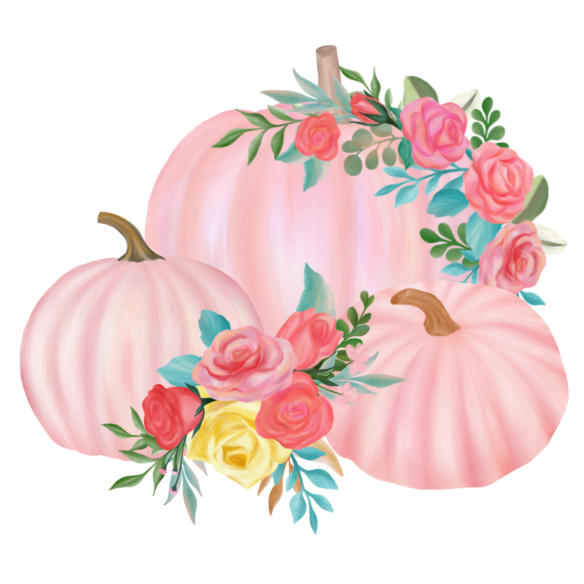 Pink fall pumpkin with flower bouquet watercolor 10260243 PNG
