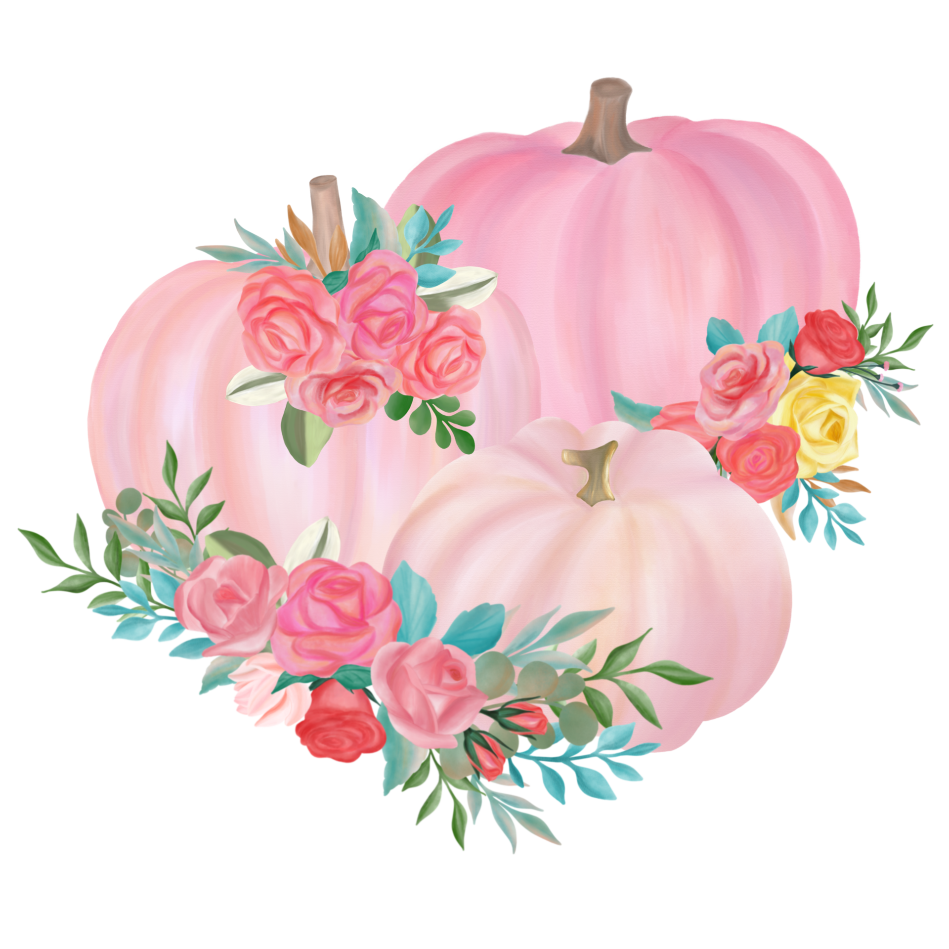 Pink fall pumpkin with flower bouquet watercolor 10260435 PNG