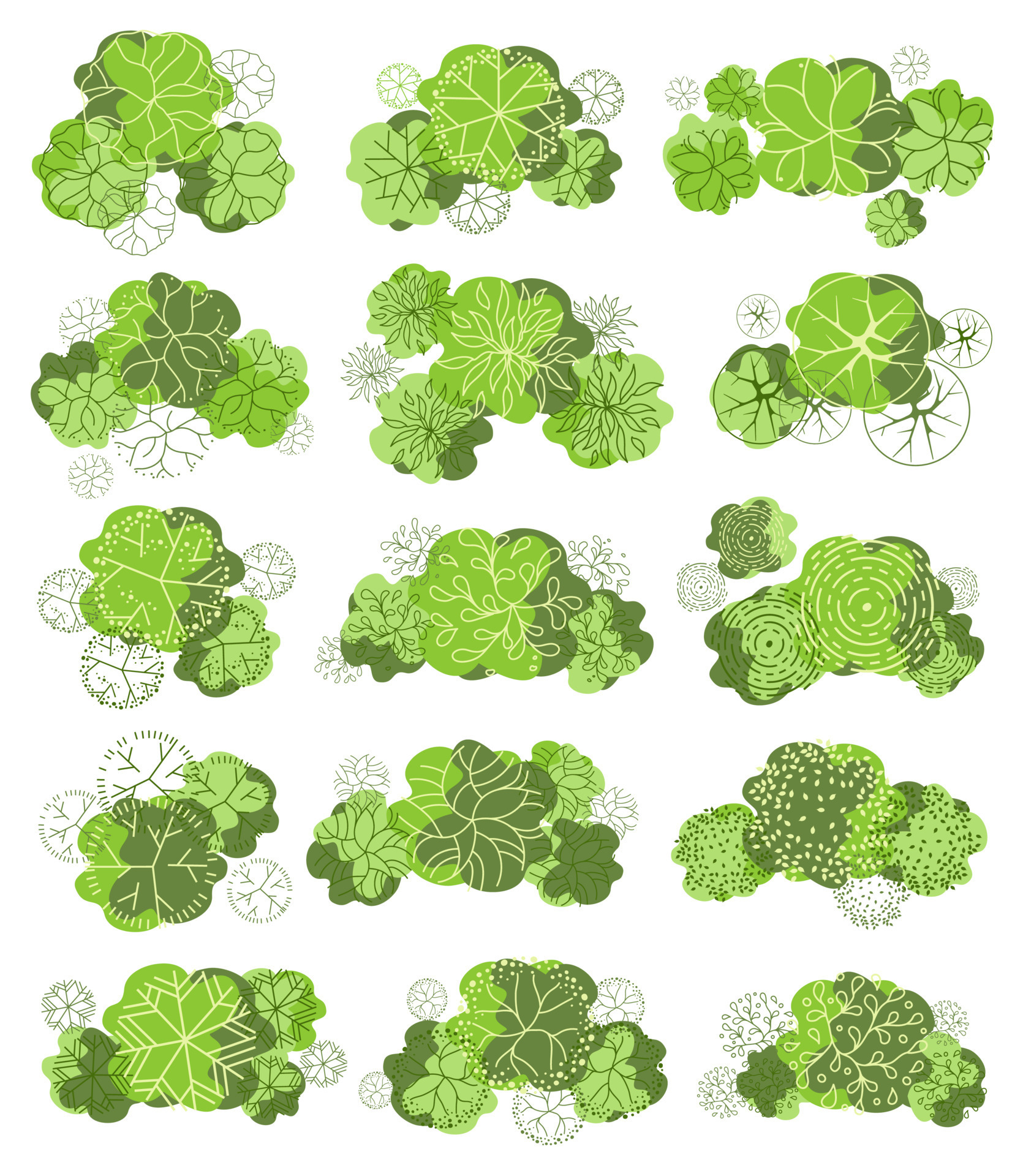 Tree for architectural floor plans. Entourage design. Various trees ...