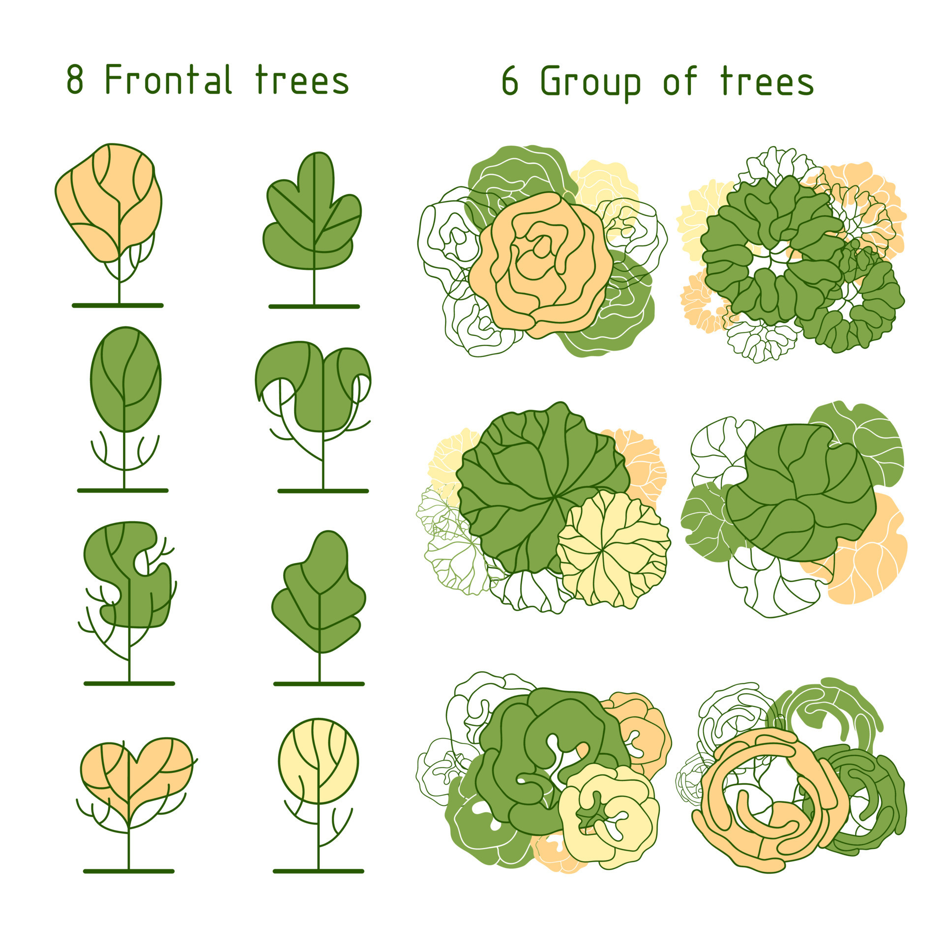 Tree for architectural floor plans. Entourage design. Various trees ...