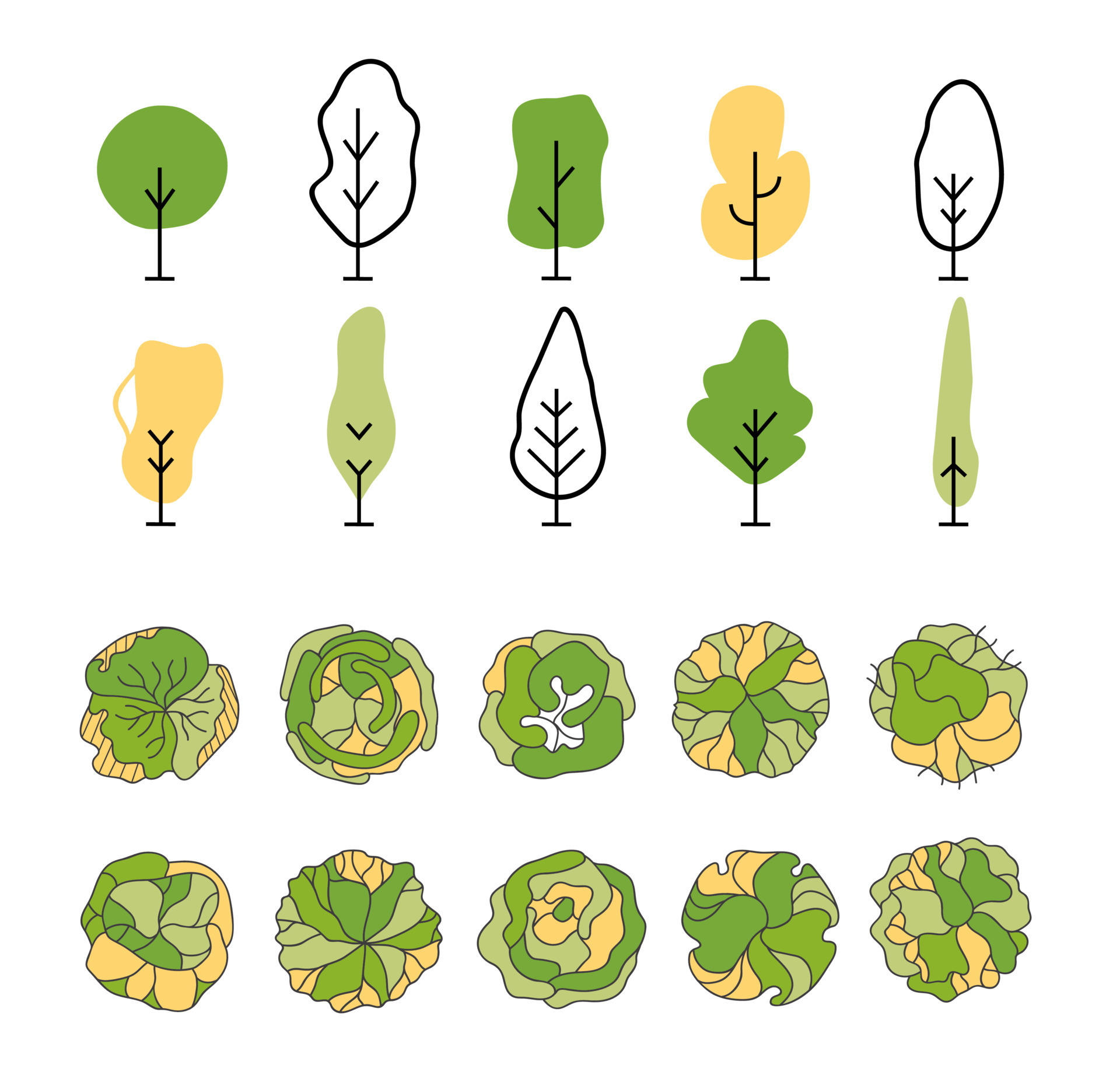 Tree for architectural floor plans. Entourage design. Various trees ...