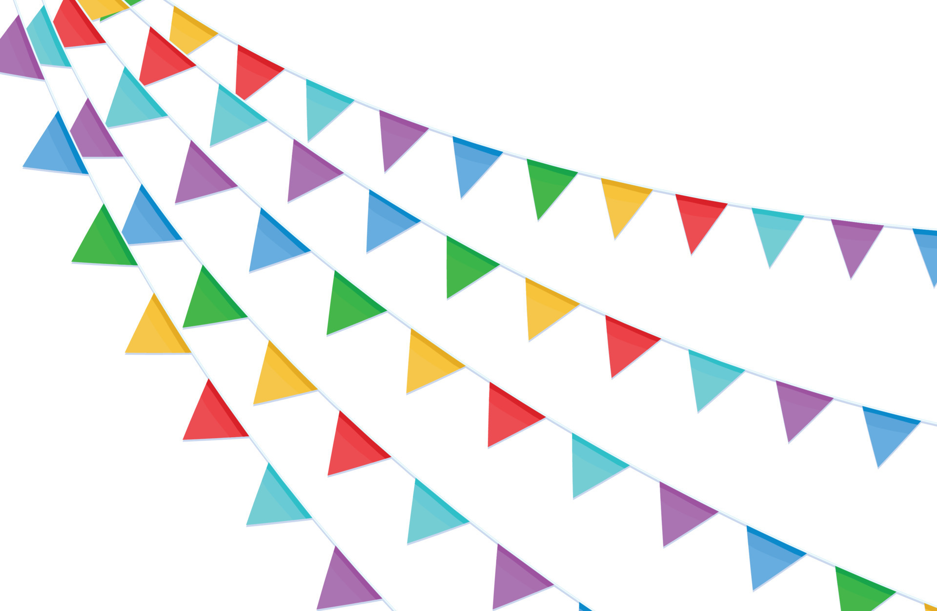 Colorful flags garlands on a rope isolated on a transparent background ...