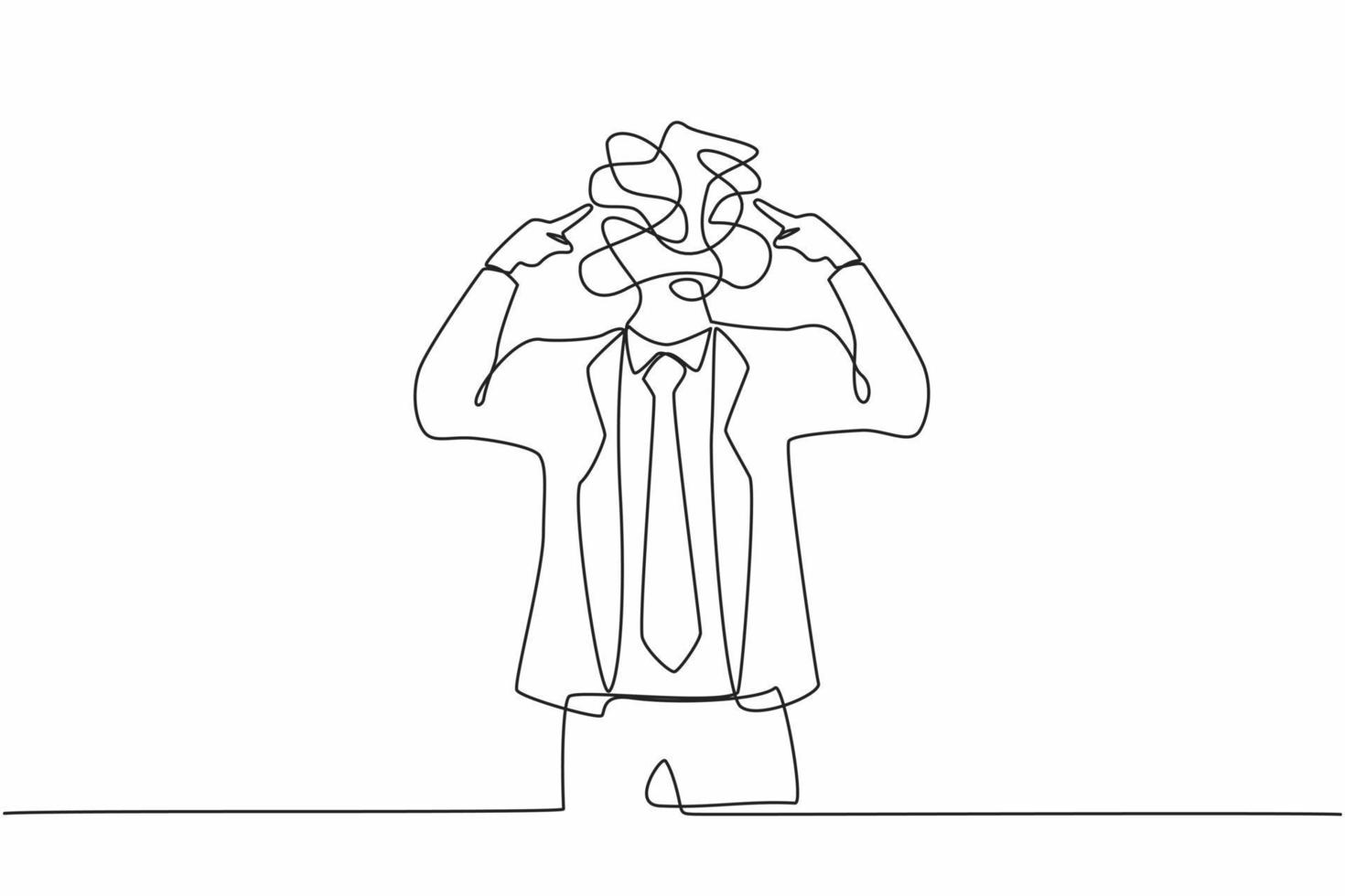 Continuous One Line Drawing Businessman With Round Scribbles Instead Of