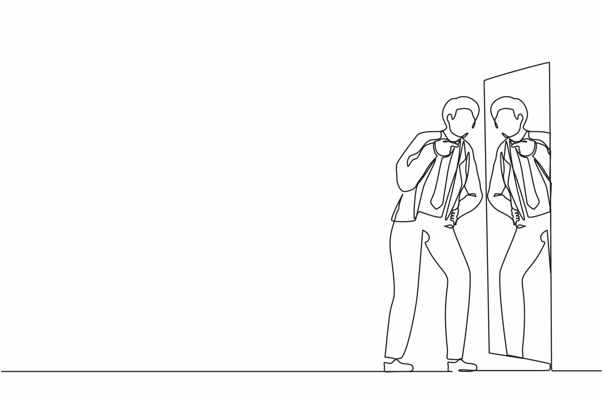 Continuous one line drawing angry businessman fight with mirror ... Continuous one line drawing angry businessman fight with mirror ...