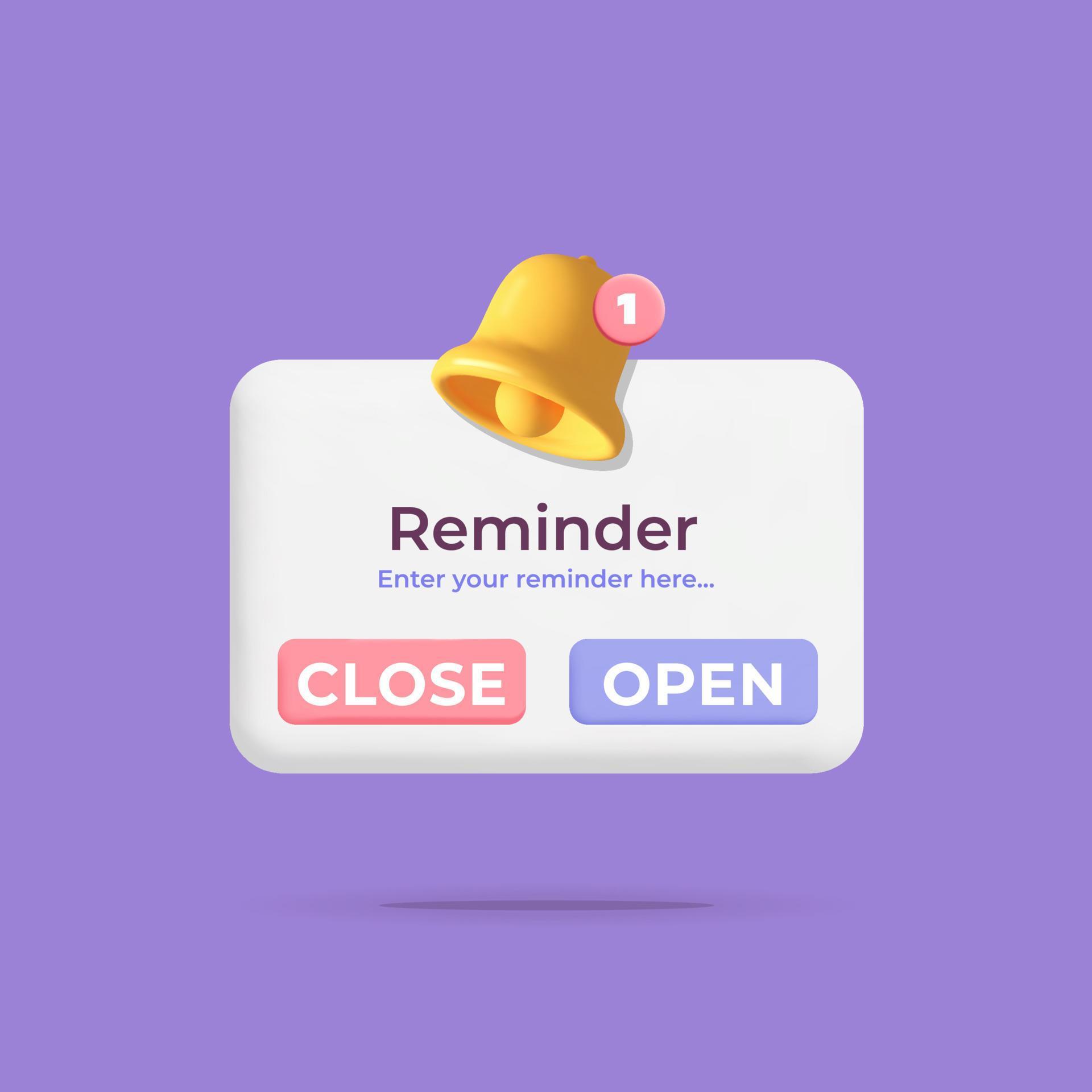 3d vector reminder push notification rectangle window with bell new icon mockup design 10302280 ...