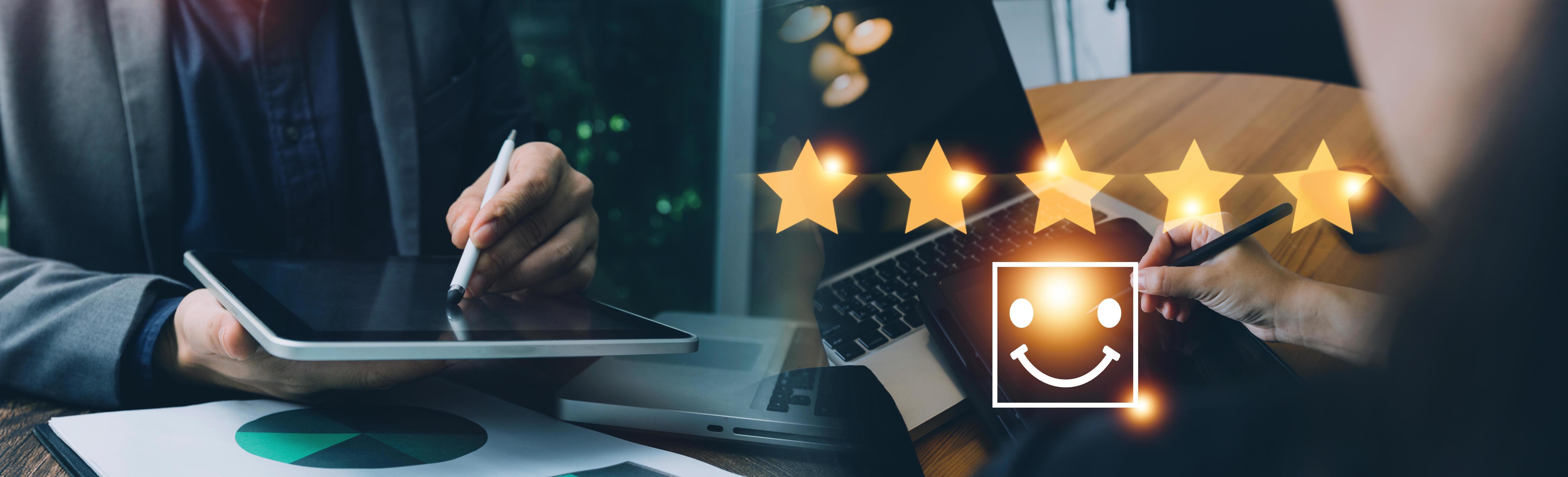 Customer evaluation feedback.men in suit Giving Positive Review for ...