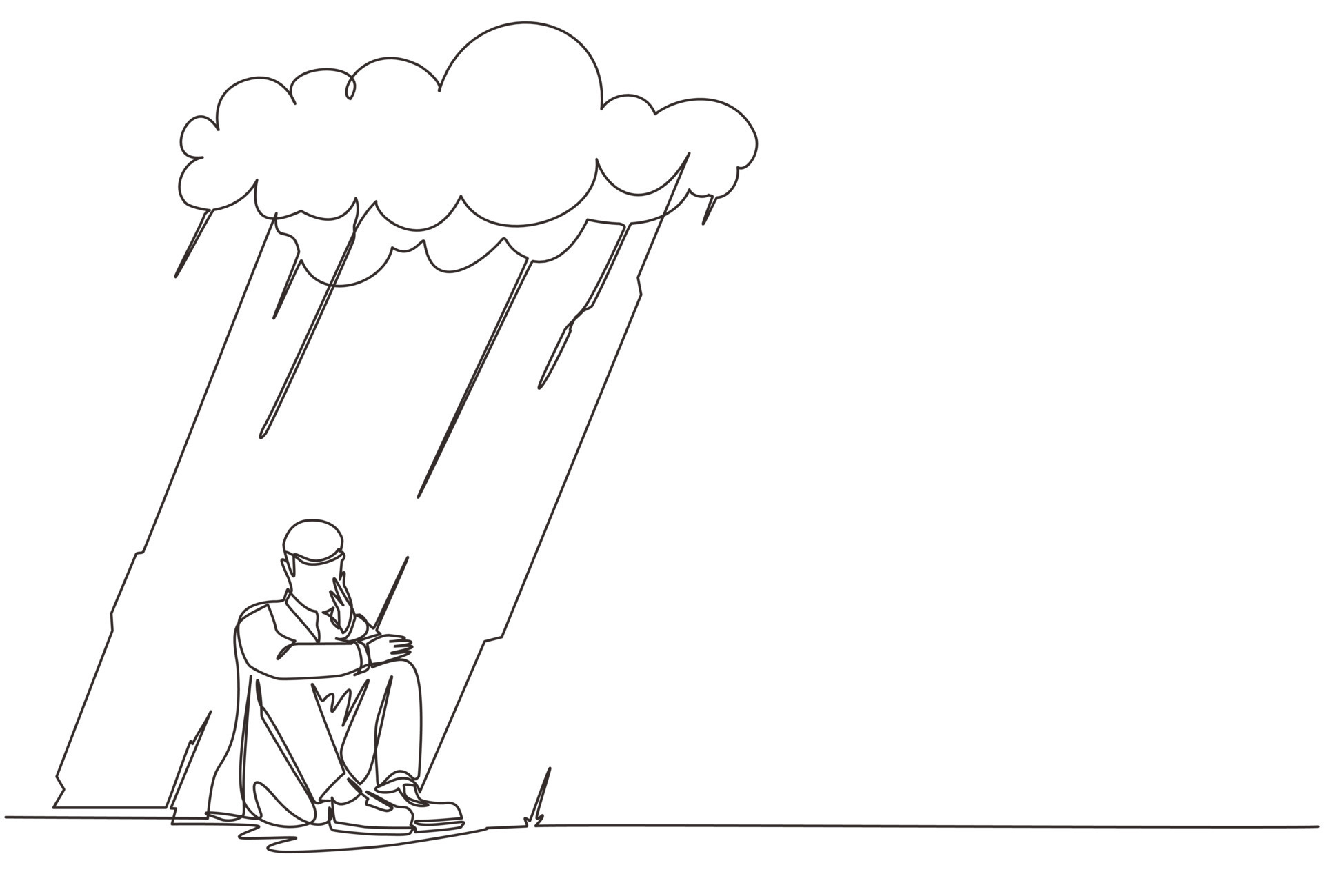 Hombre De Negocios De Dibujo De Una Sola Línea Continua Que Se Siente Triste Y Deprimido Sentado