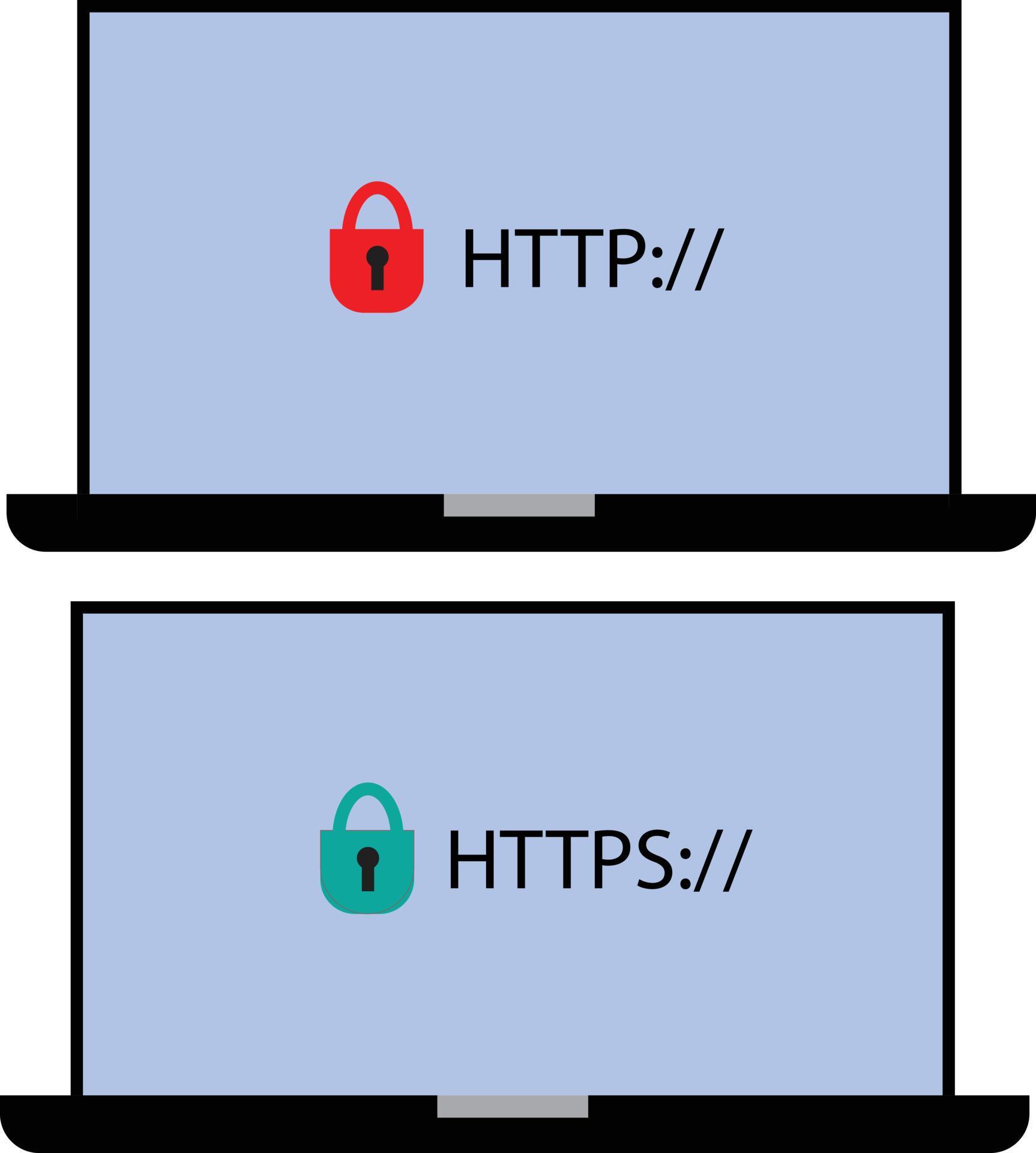 http and https protocols on white background. safe web surfing and data encryption sign. safe ...