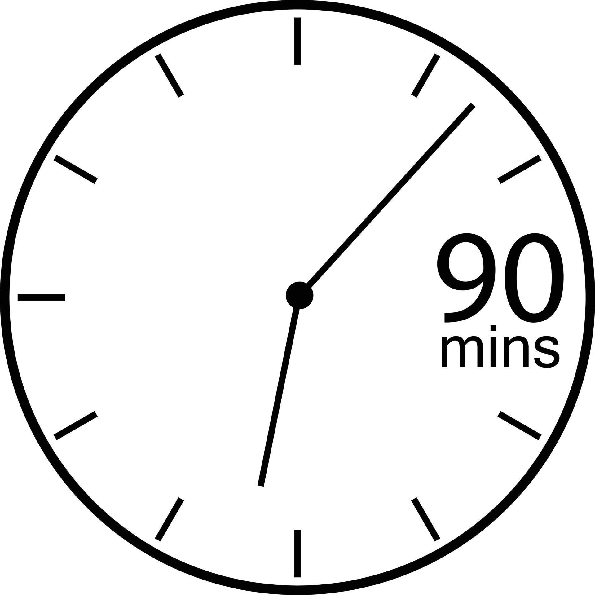 90 mins countdown timer icon on white background. stopwatch symbol. time measurement sign. flat ...
