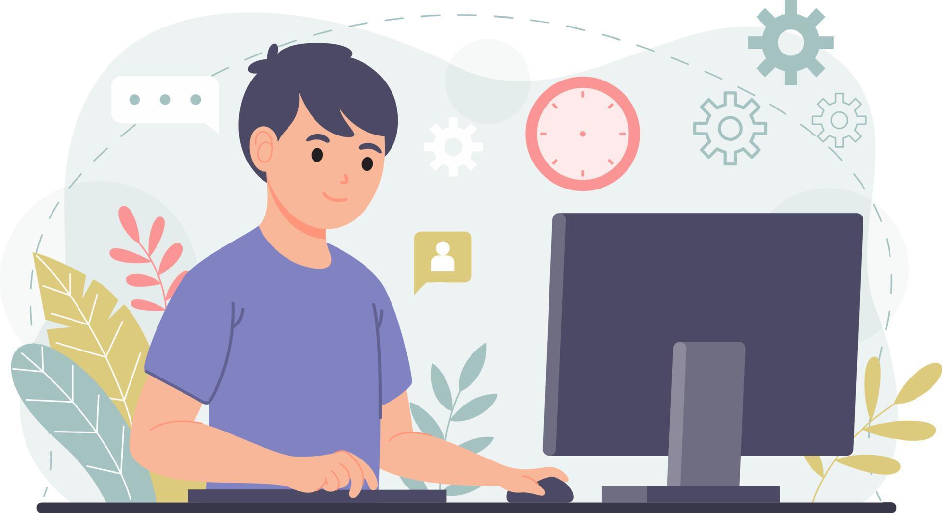 young worker use computer and internet during working at home ...