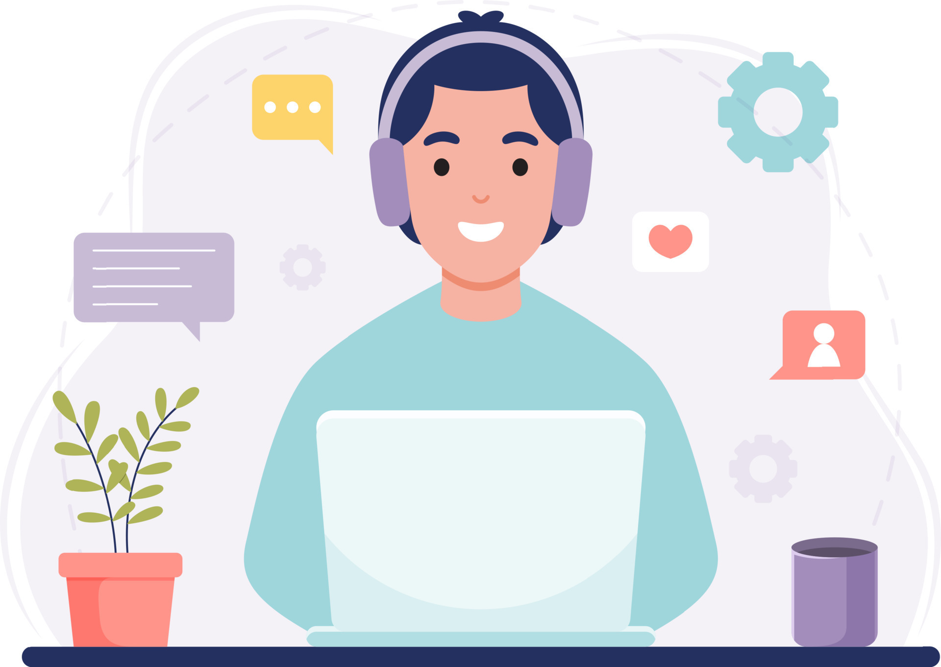 young worker use computer and internet during working at home ...