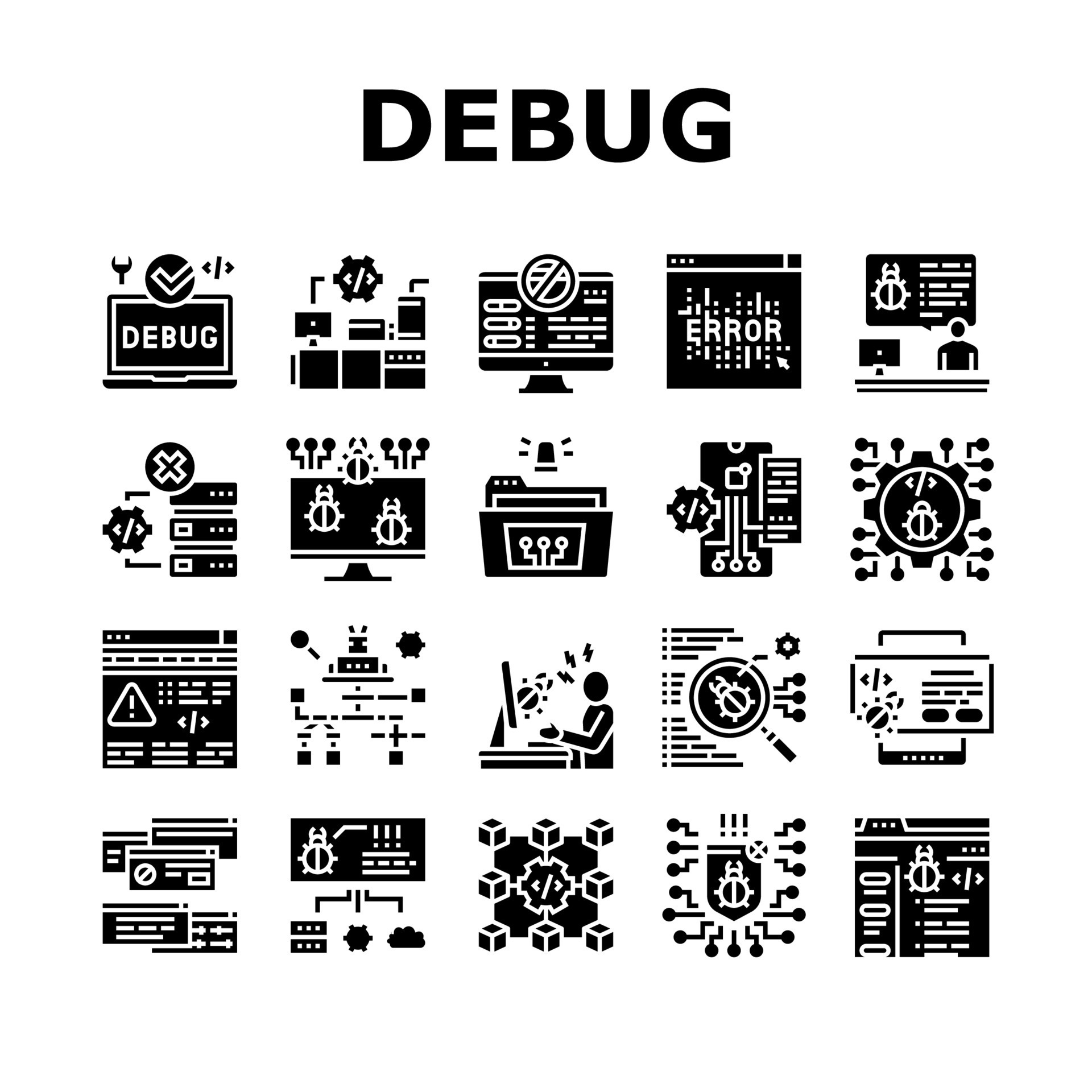 Debug Research And Fix Collection Icons Set Vector 10317175 Vector Art ...