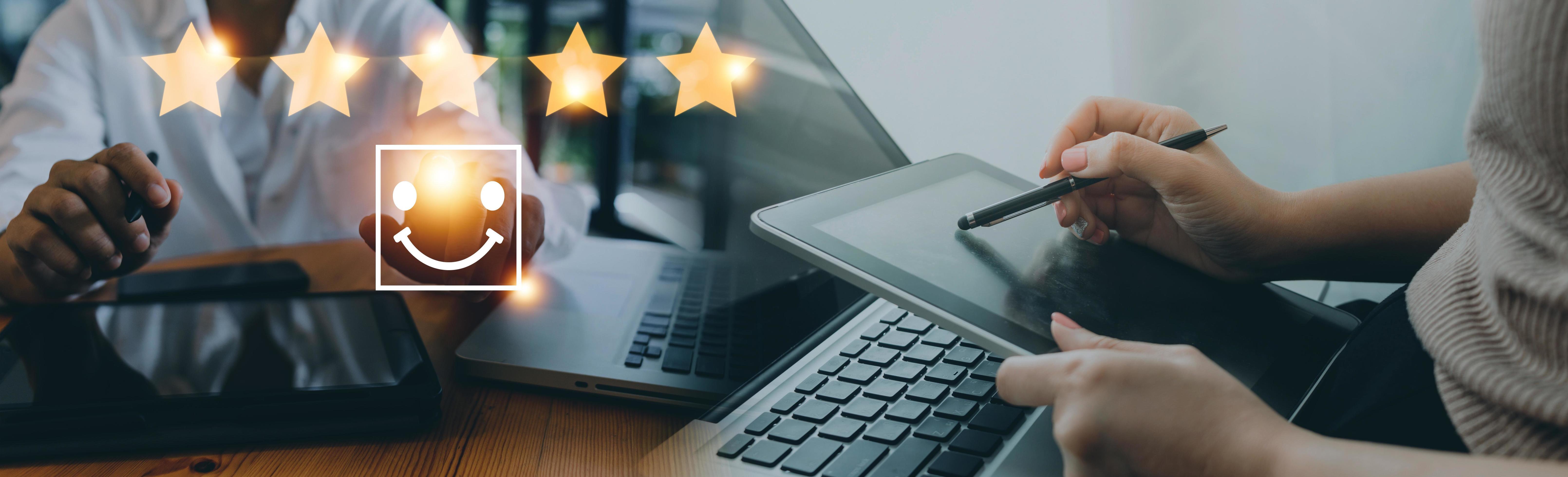 Customer evaluation feedback.men in suit Giving Positive Review for ...