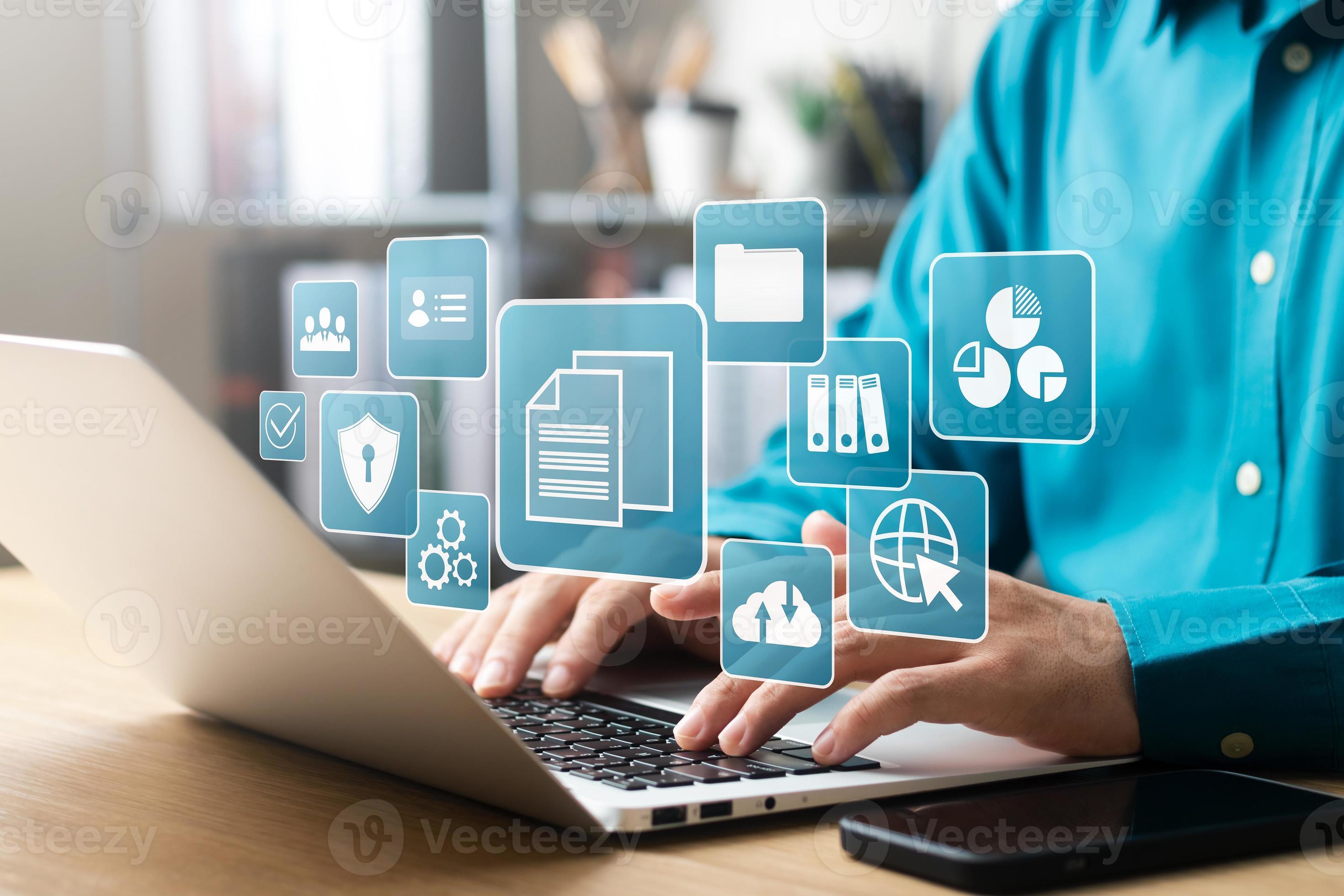 Document management concept. Virtual screen icons Document Management ...