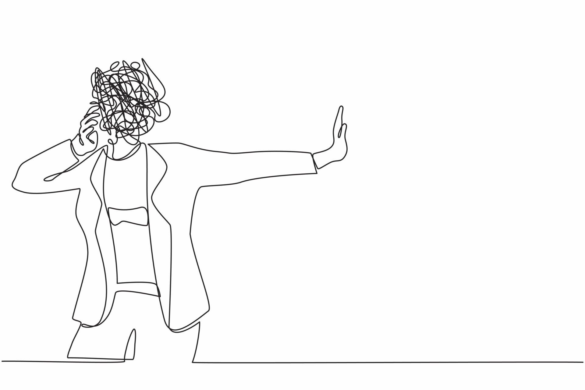 Continuous one line drawing businesswoman with round scribbles instead ...