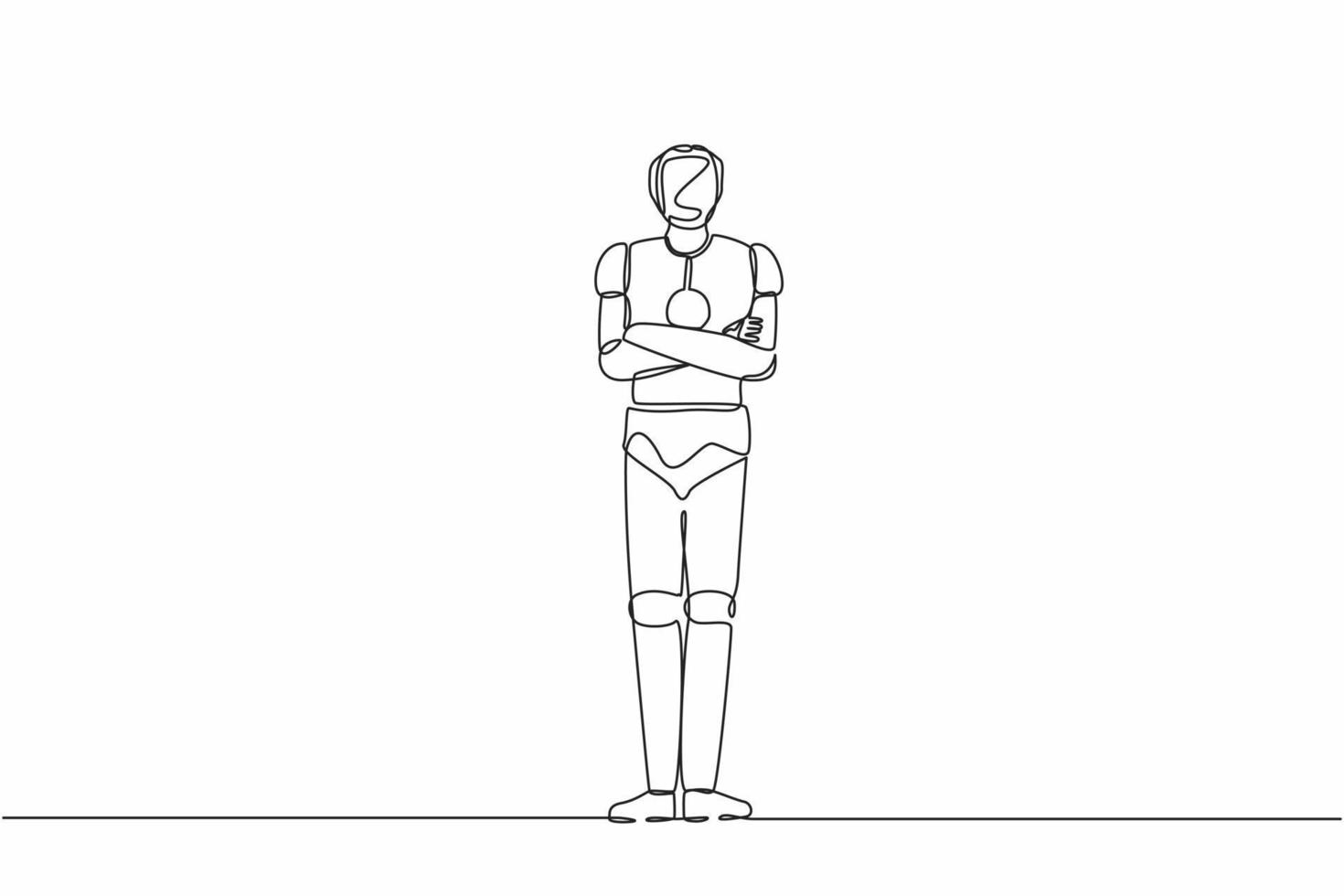 Single one line drawing robot standing with folded arms pose. Future ... Single one line drawing robot standing with folded arms pose. Future ...