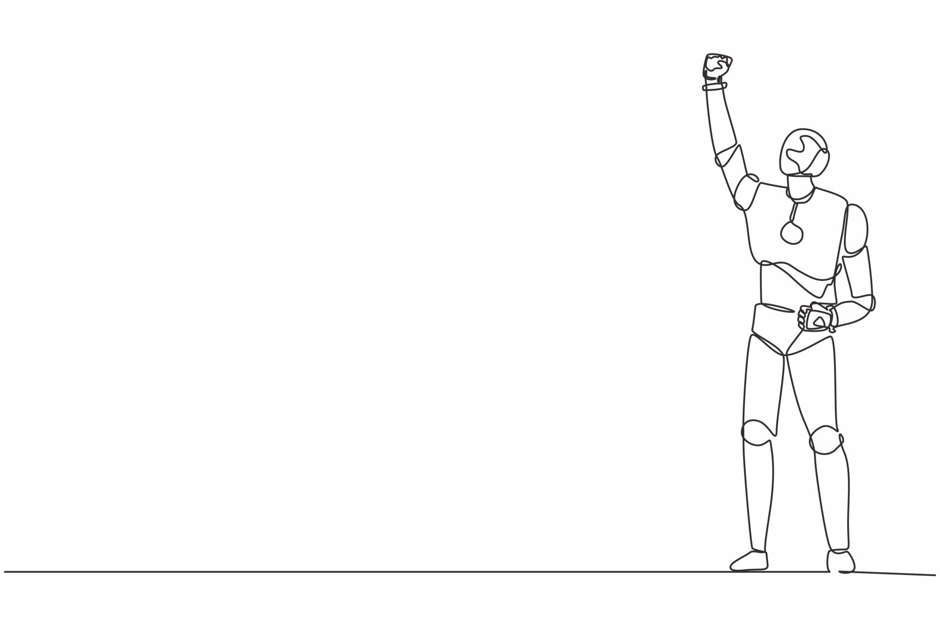 Single continuous line drawing robot standing on peak of cliff targeting arrow to dartboard ...