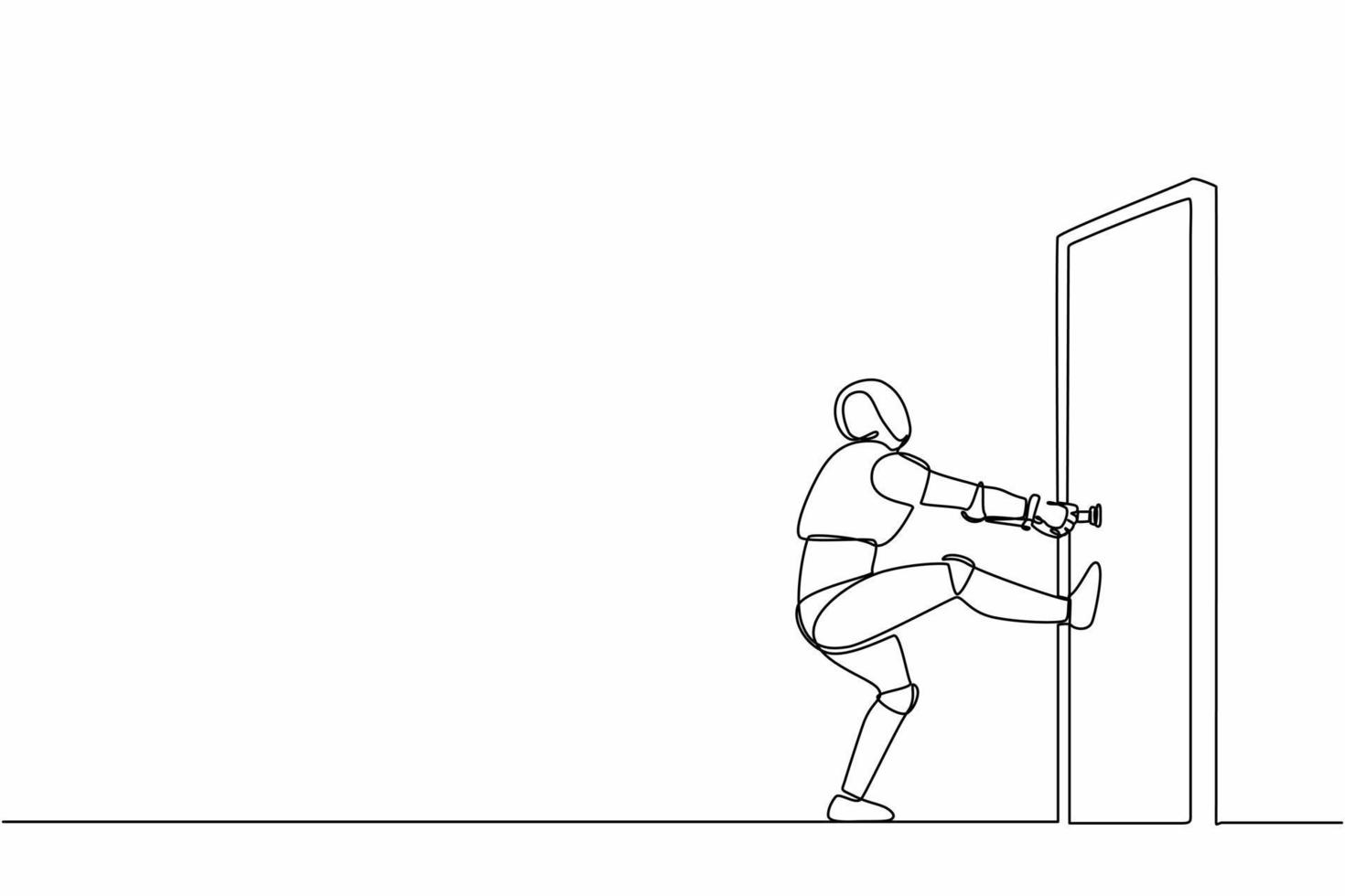 Single one line drawing robot pulling closed door knob with power ... Single one line drawing robot pulling closed door knob with power ...