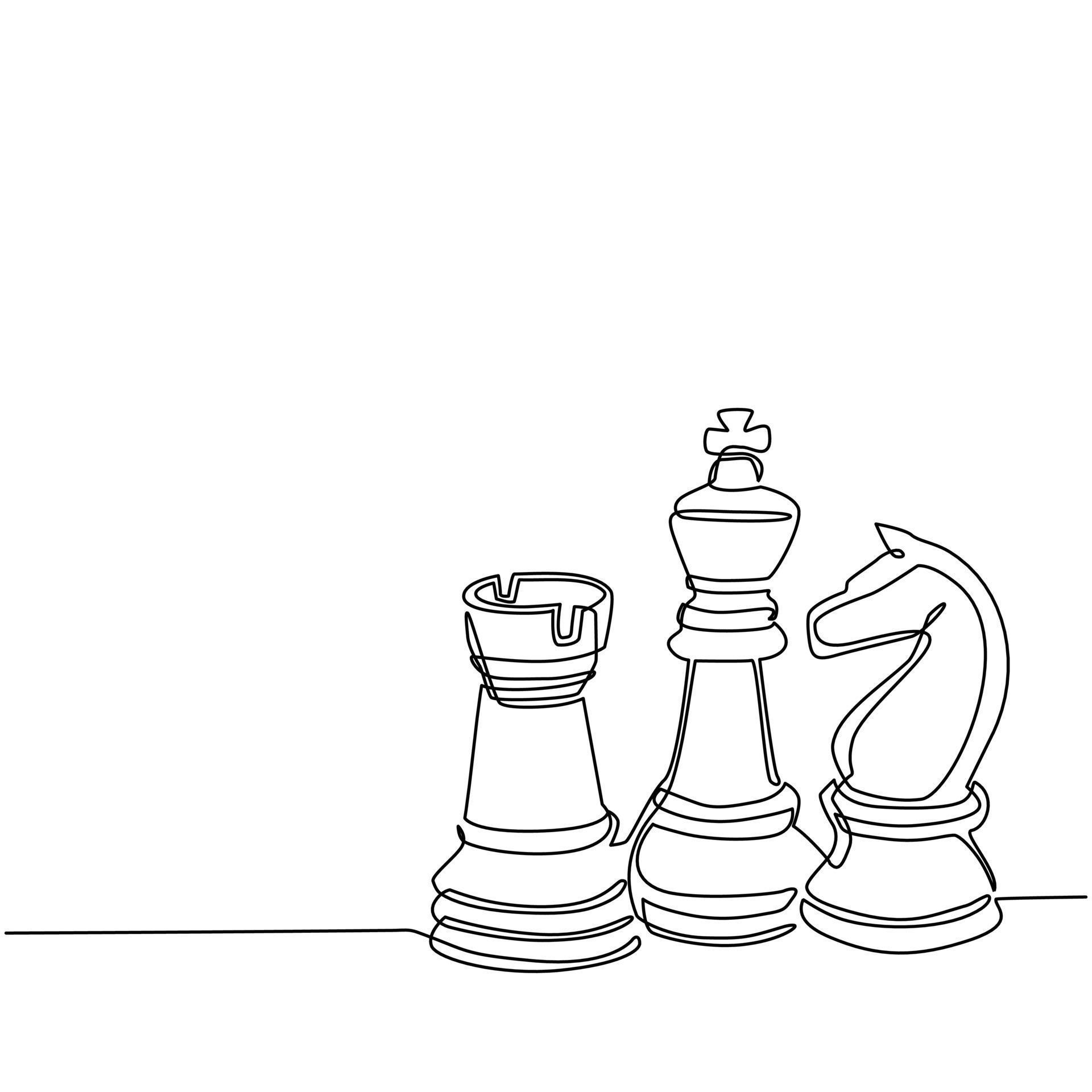 Single Continuous Line Drawing Chess Pieces Silhouette Icon Set Isolated On White Background
