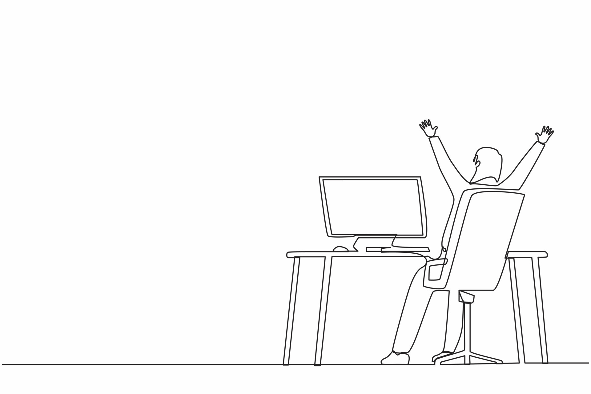 Single One Line Drawing Back View Happy Woman Completed Task And