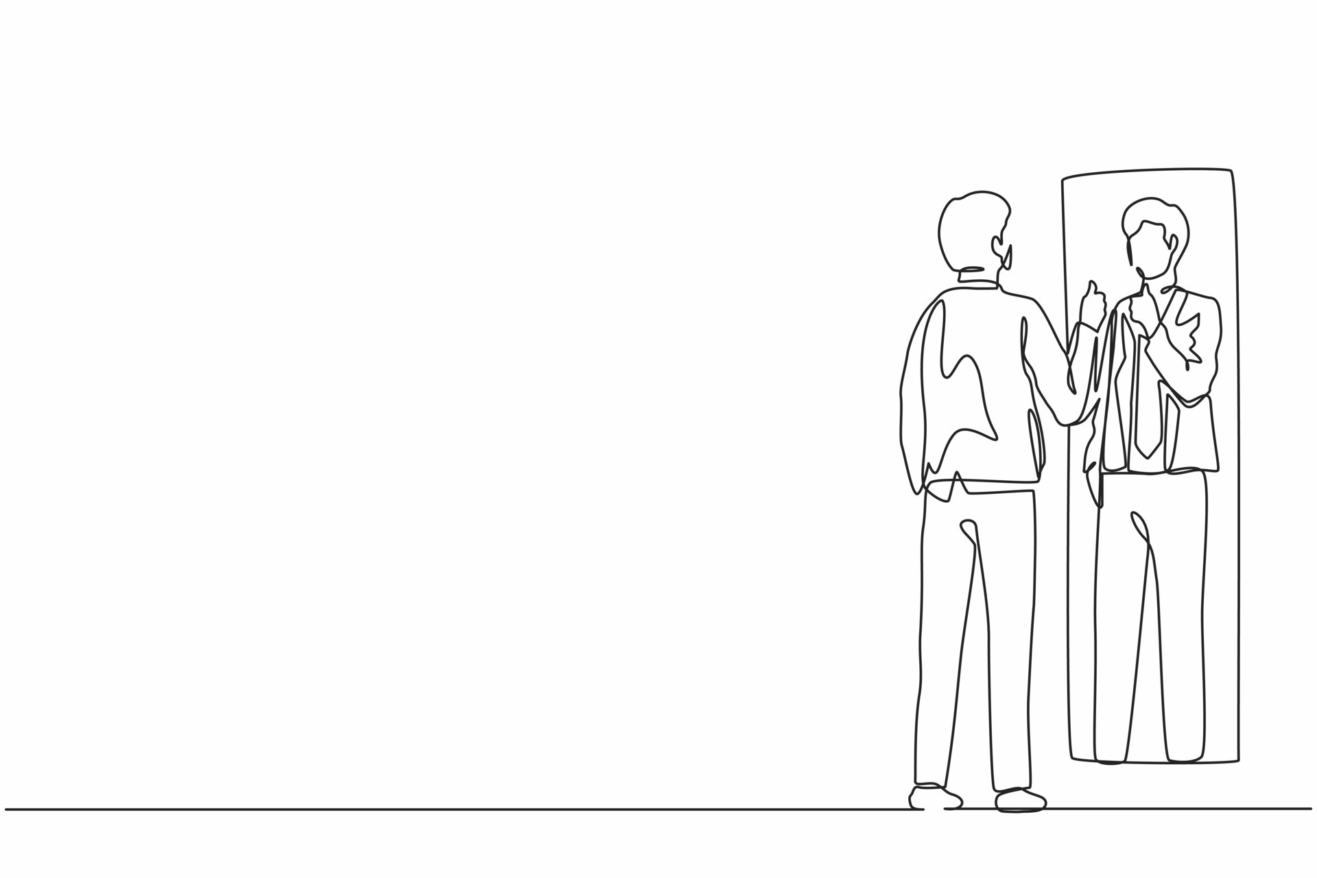 Single continuous line drawing businessman loves to look at his ... Single continuous line drawing businessman loves to look at his ...