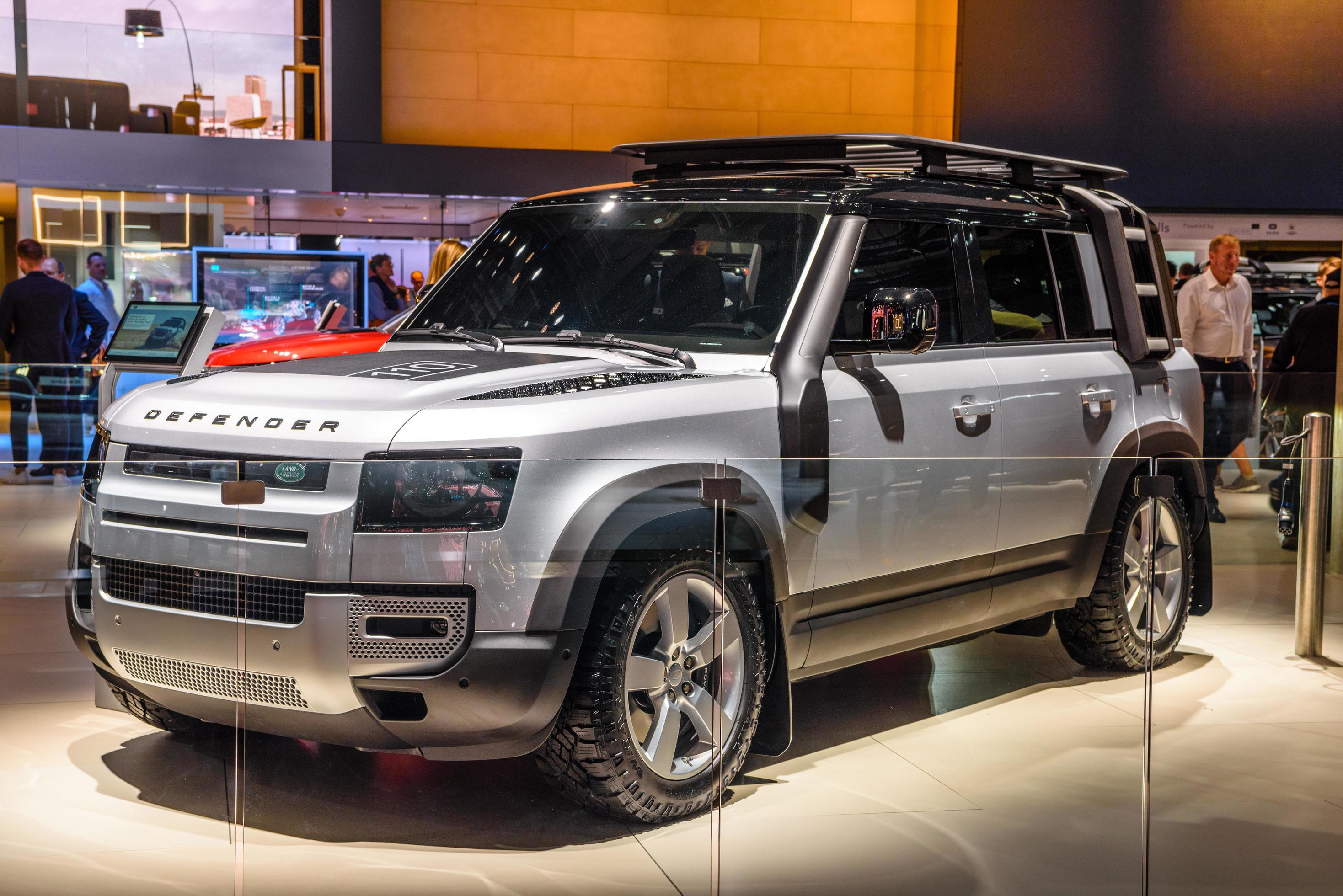 FRANKFURT, GERMANY - SEPT 2019 silver gray SUV LANDROVER 2020 DEFENDER L663, IAA International ...