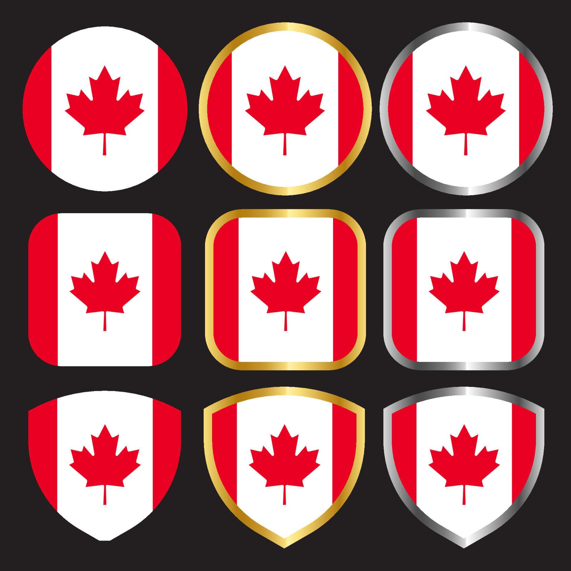 Canada Flag Vector Icon Set With Gold And Silver Border 10347912 Vector
