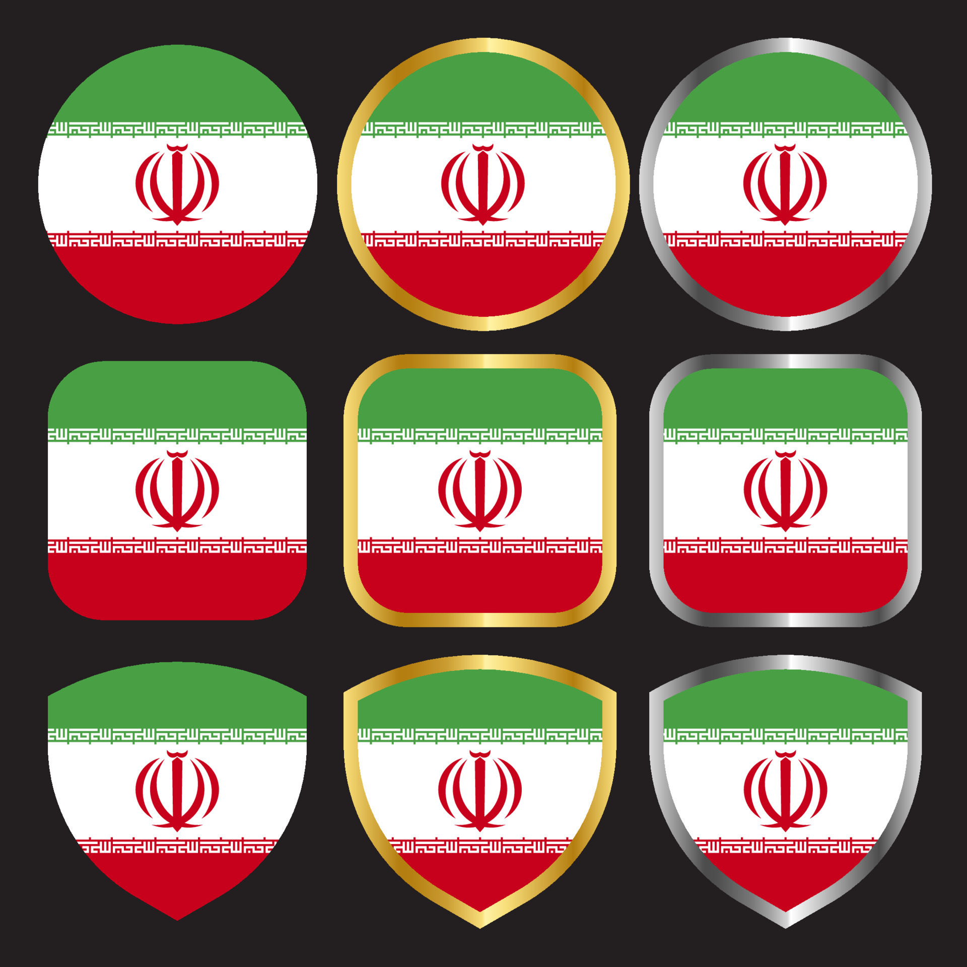 Iran Flag Vector Icon Set With Gold And Silver Border 10348001 Vector