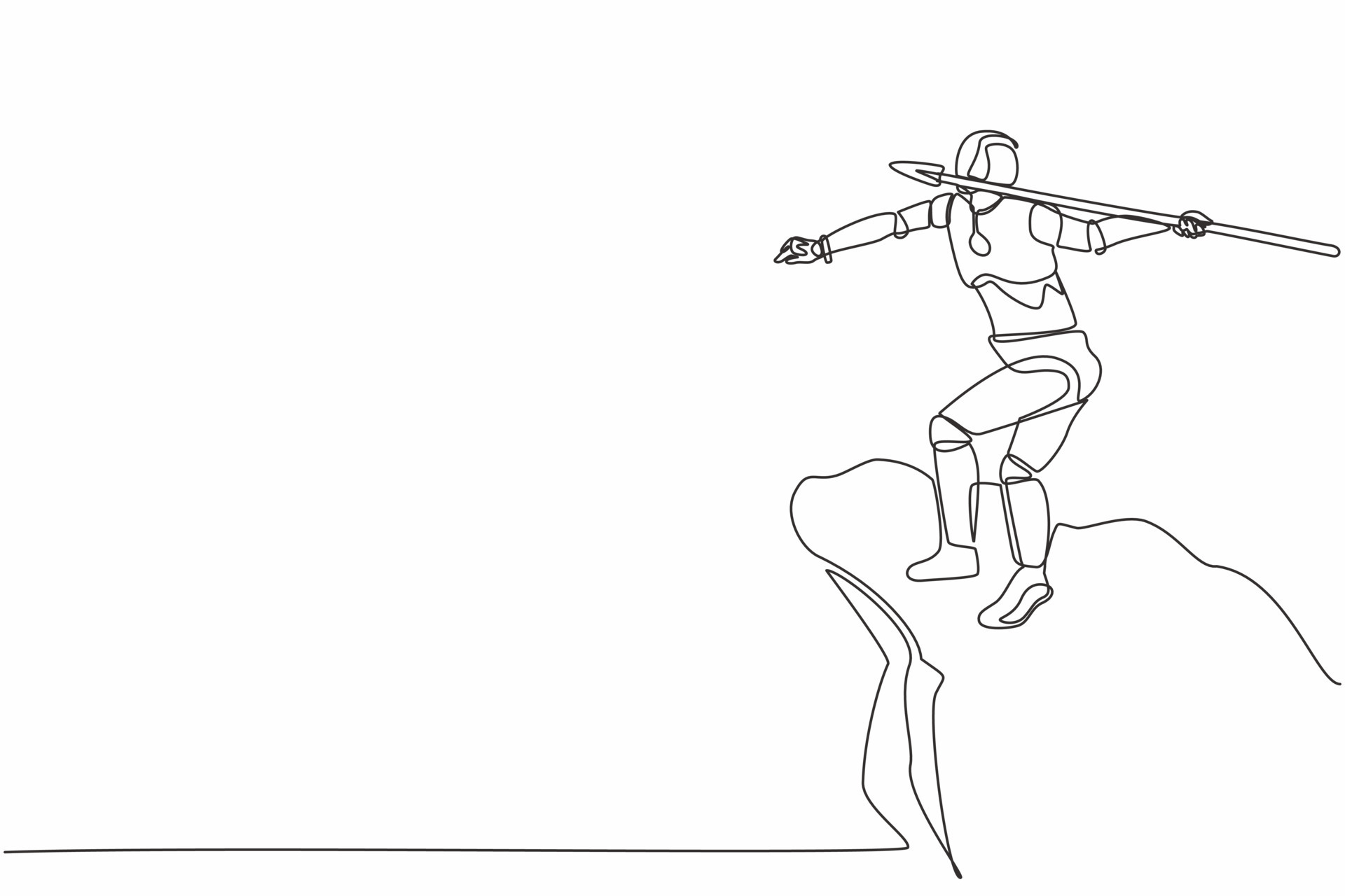Continuous One Line Drawing Robot Standing On Peak Of Cliff Targeting Dartboard With Big Arrow