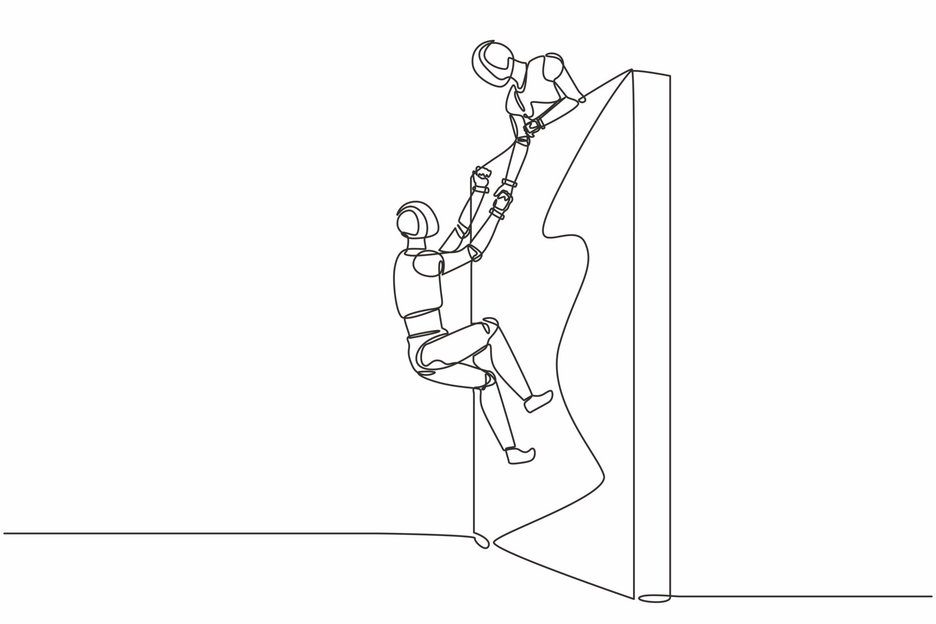 Single Continuous Line Drawing Robot Helping Another Robot Climb Wall Modern Robotic Artificial