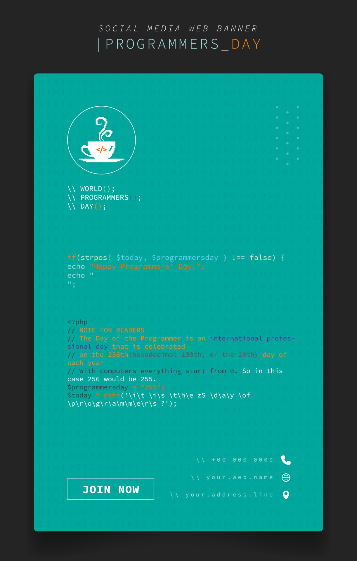 Banner template in portrait design with coding text in green background ...