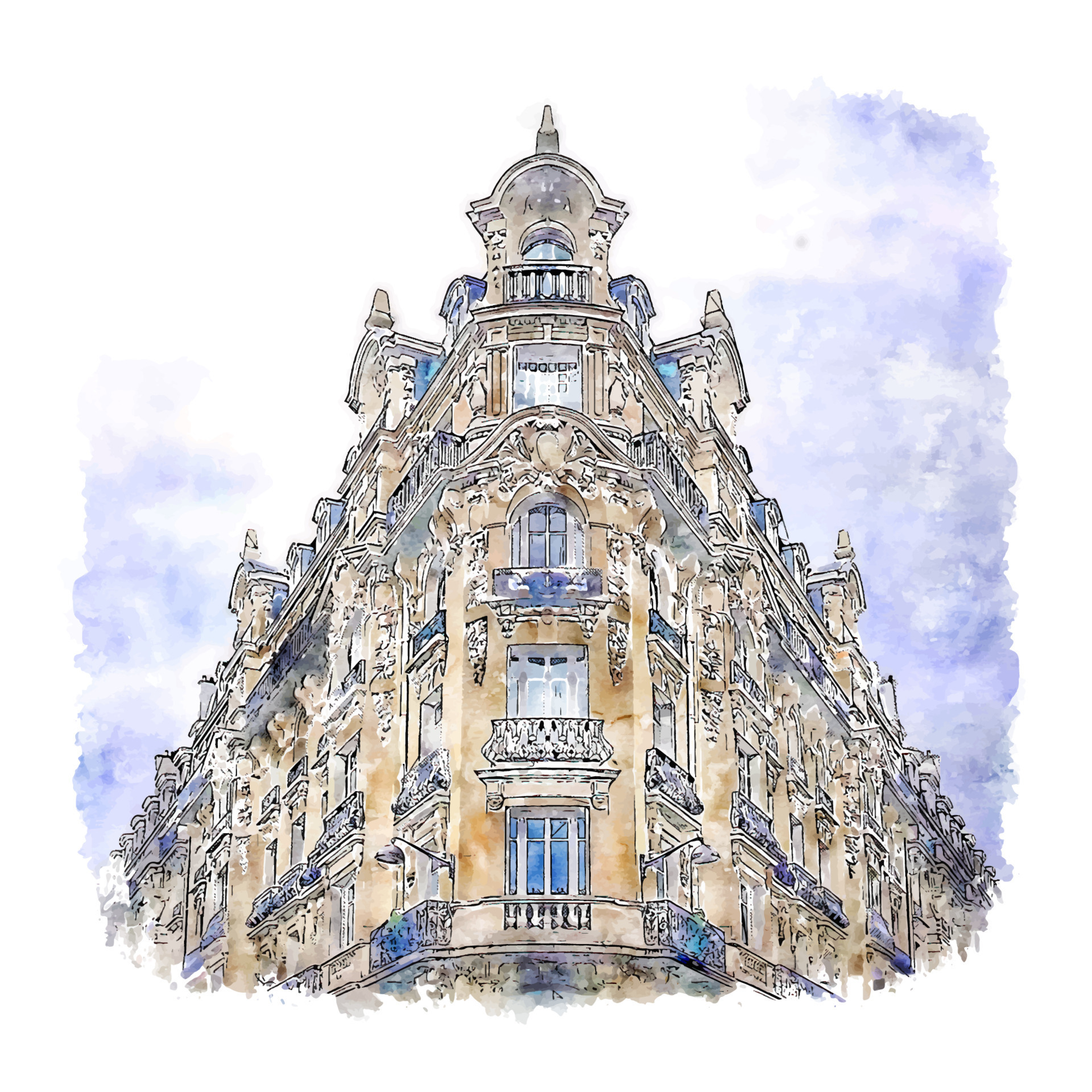 Architecture Paris France Watercolor sketch hand drawn illustration ... Architecture Paris France Watercolor sketch hand drawn illustration ...