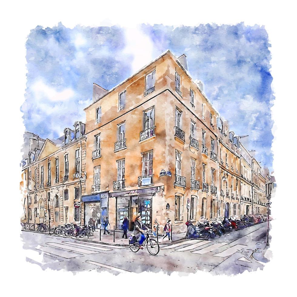 Architecture Paris France Watercolor sketch hand drawn illustration ... Architecture Paris France Watercolor sketch hand drawn illustration ...