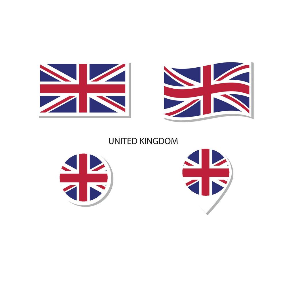 UK flag logo icon set, rectangle flat icons, circular shape, marker ... UK flag logo icon set, rectangle flat icons, circular shape, marker ...