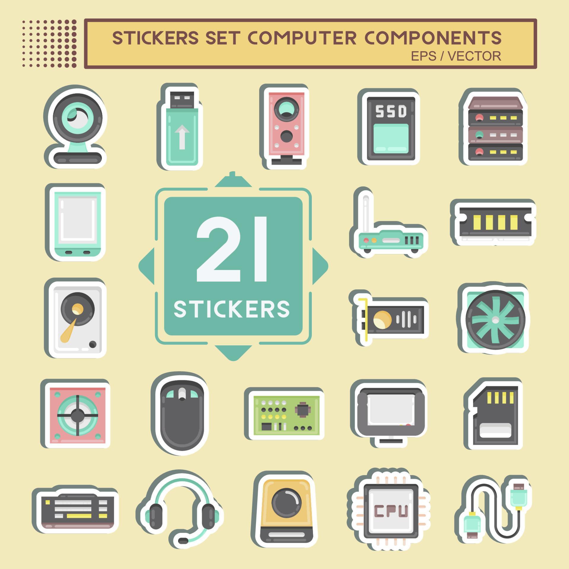 Sticker Set Computer Components. suitable for education symbol. simple ...