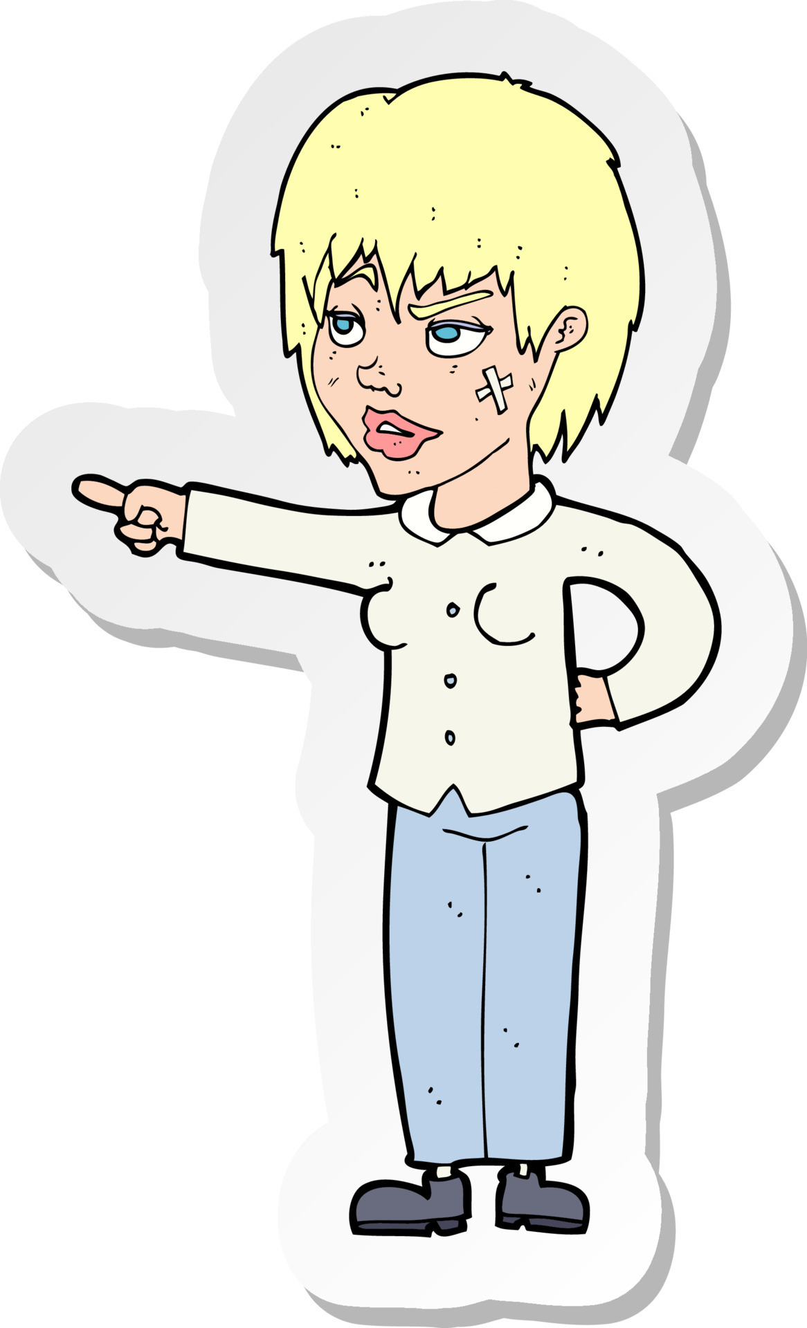sticker of a cartoon woman pointing 10373600 Vector Art at Vecteezy